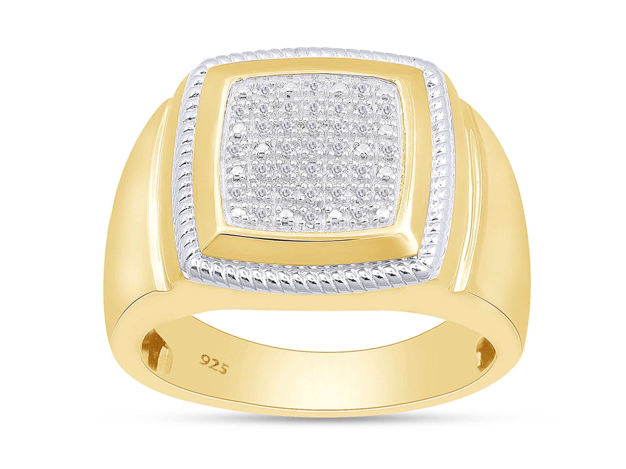 AFFY Two Tone Cluster Ring for Men, 0.10CT Natural Diamond 14K Yellow ...