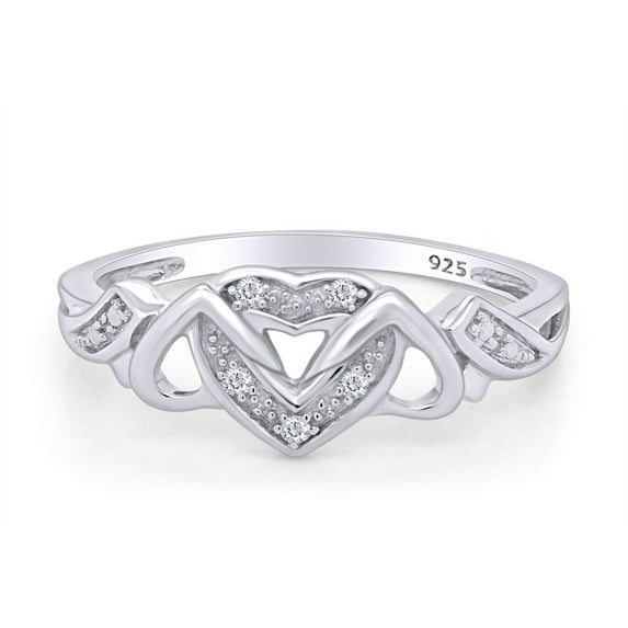 AFFY White Natural Diamond Triple Heart Promise Ring in 14k White Gold ...
