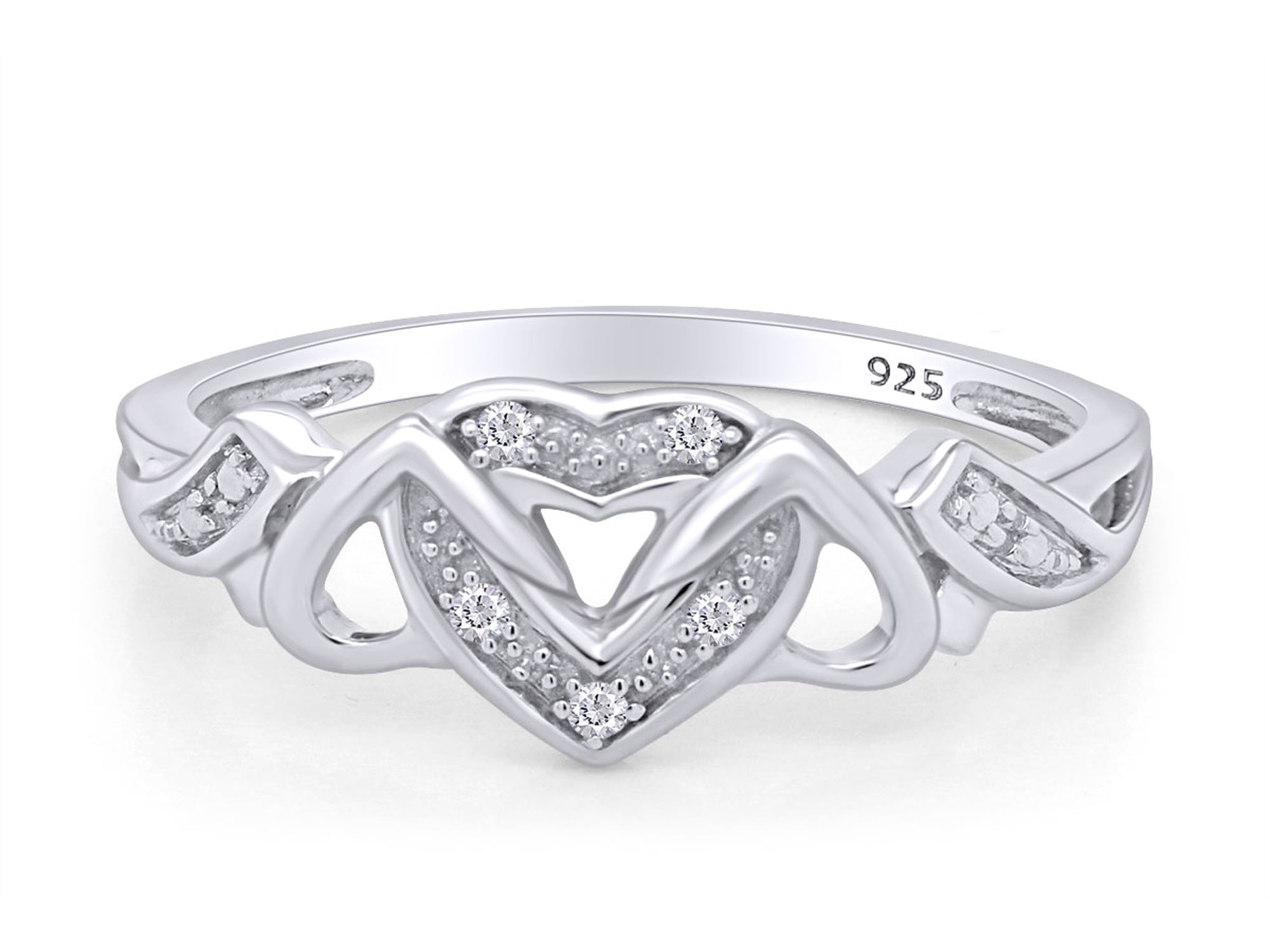 AFFY 0.03CT White Natural Diamond Triple Heart Promise Ring in 14k ...