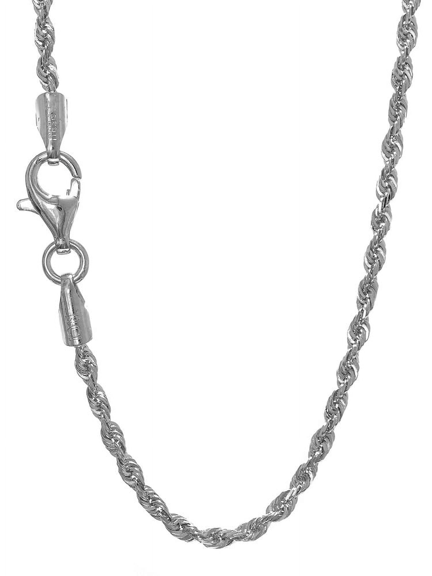 14K White Gold 22in Solid Diamond Cut 2mm Rope Chain with Pear Shaped ...