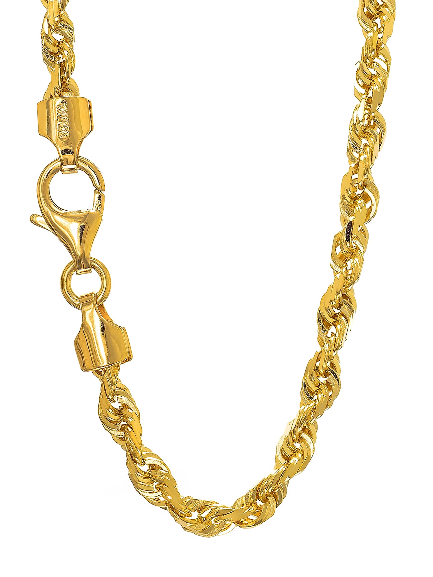 JewelStop 14K Yellow Gold 24in 5mm Diamond-Cut Rope Chain with Lobster ...