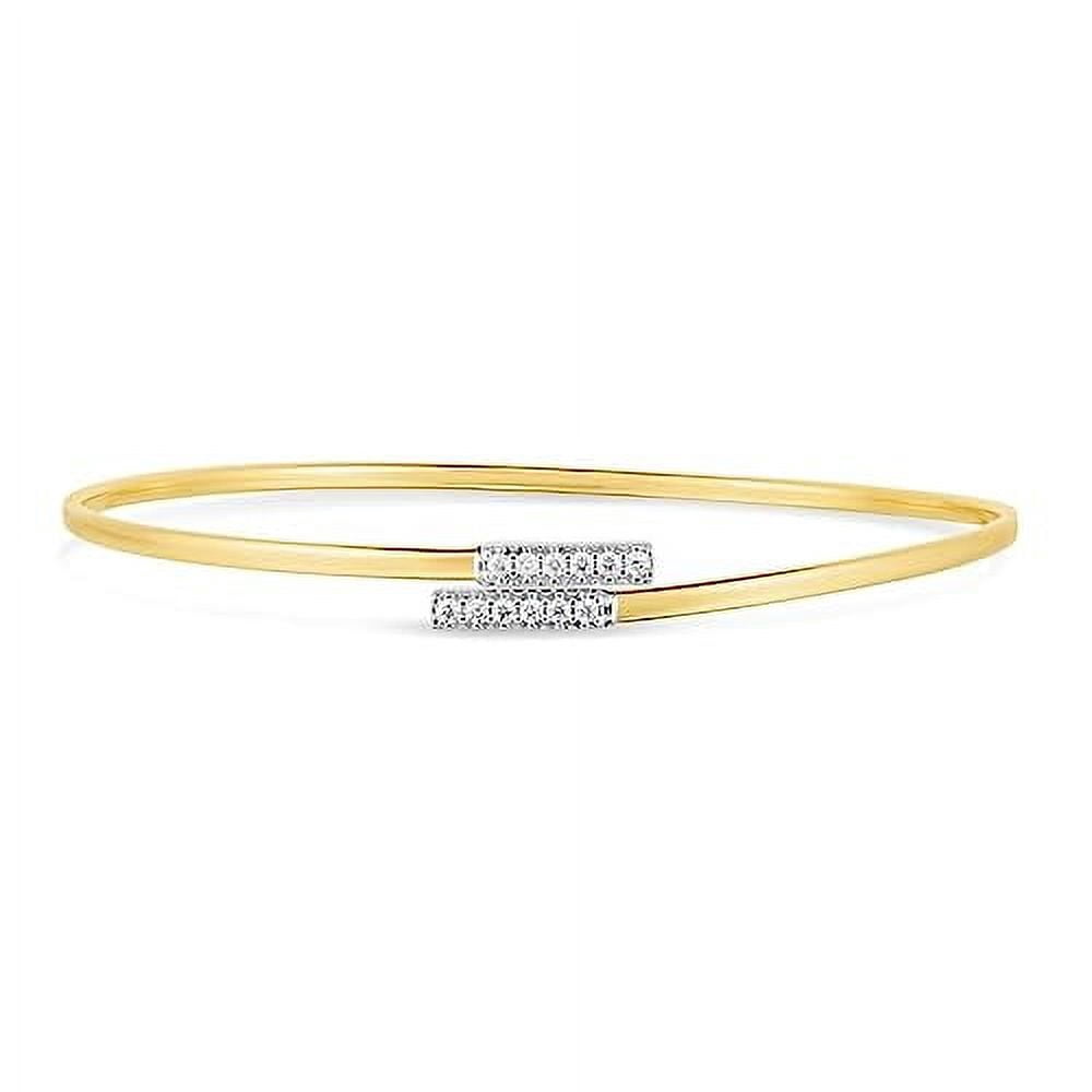 JewelStop 14K Yellow Gold 2mm 0.08ct Diamond Bypass Bar Open Cuff ...