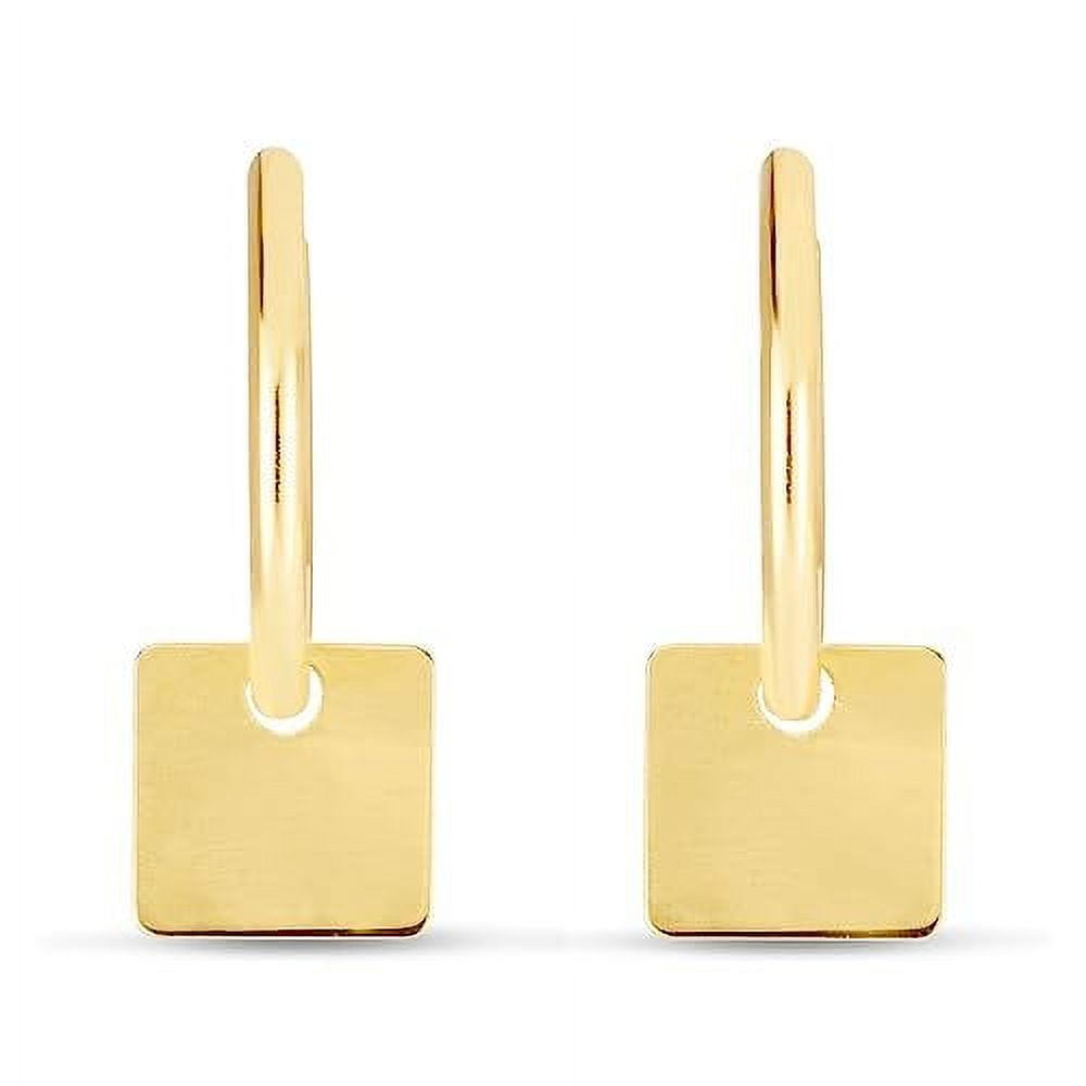 JewelStop 14K Yellow Gold Dangle Square Drop Huggie Hoop Earrings with ...