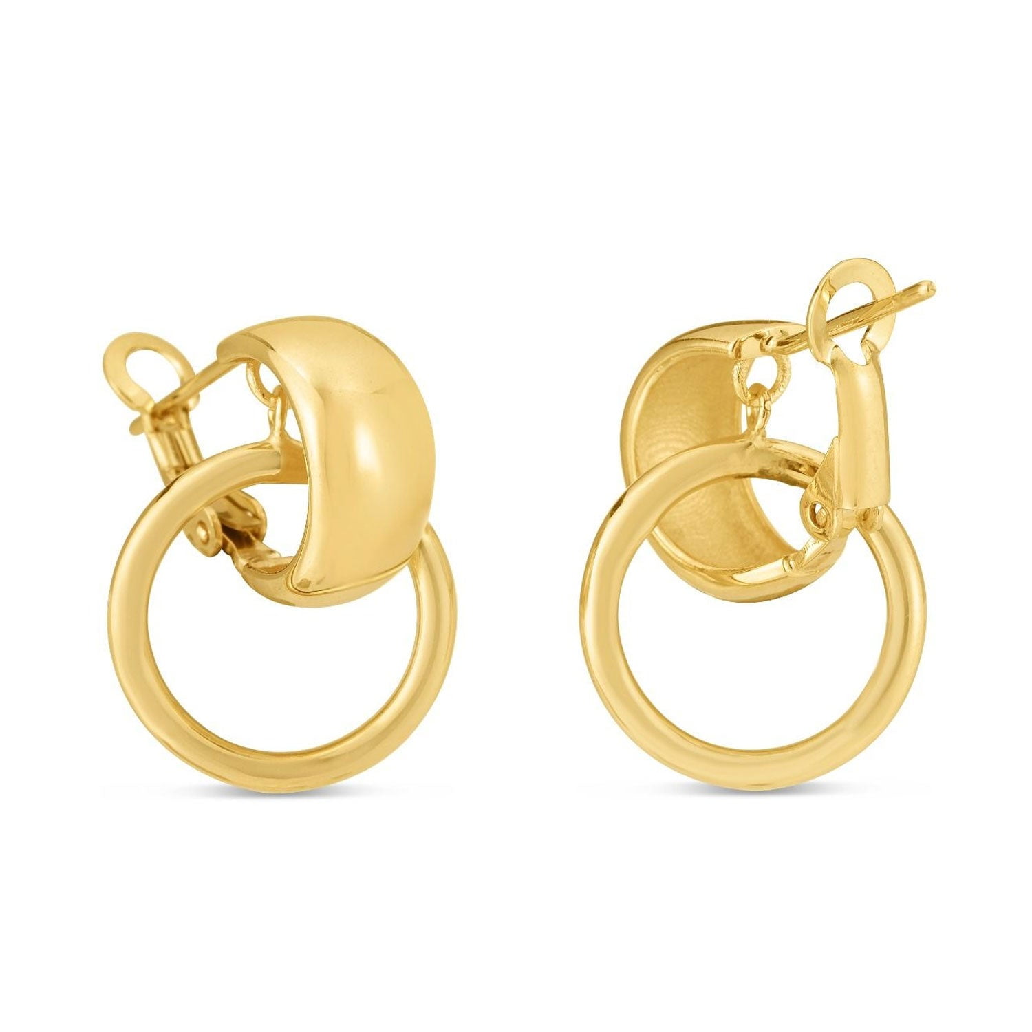 JewelStop 14K Yellow Gold Interlocking Drop Hoops Earring with Polished ...
