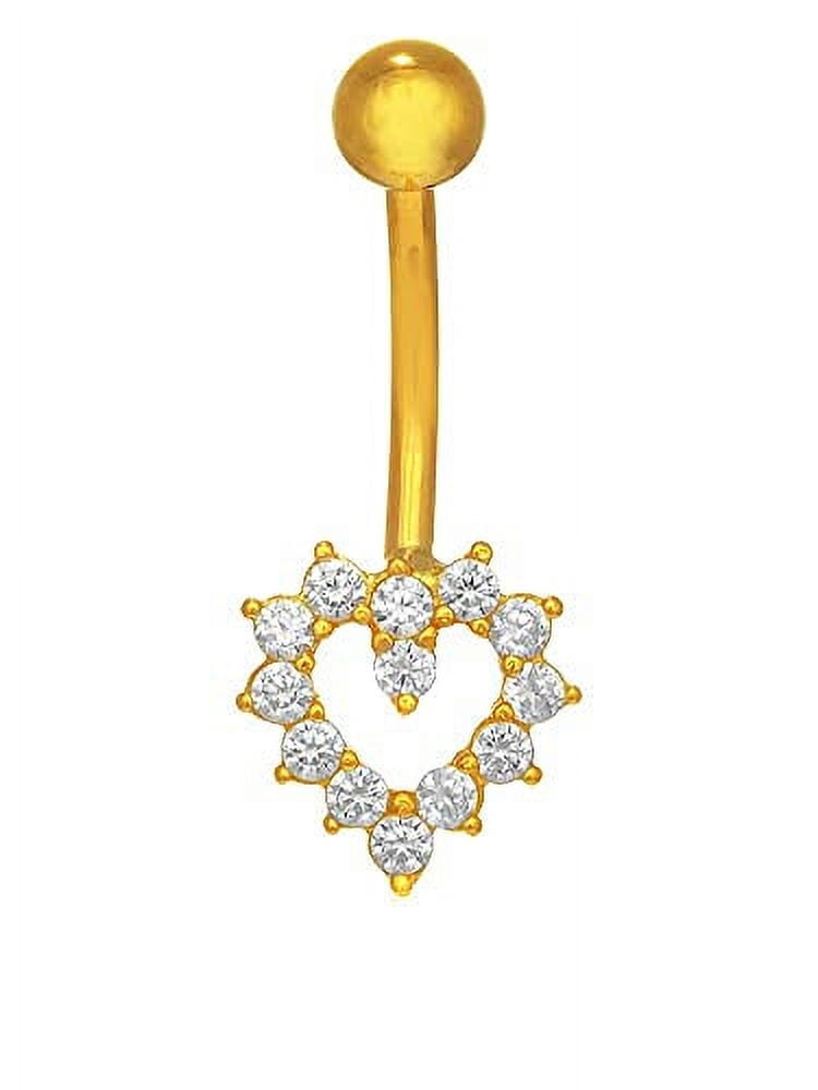 JewelStop 14k Solid Gold Yellow Belly Open Heart CZ Navel Ring Body ...
