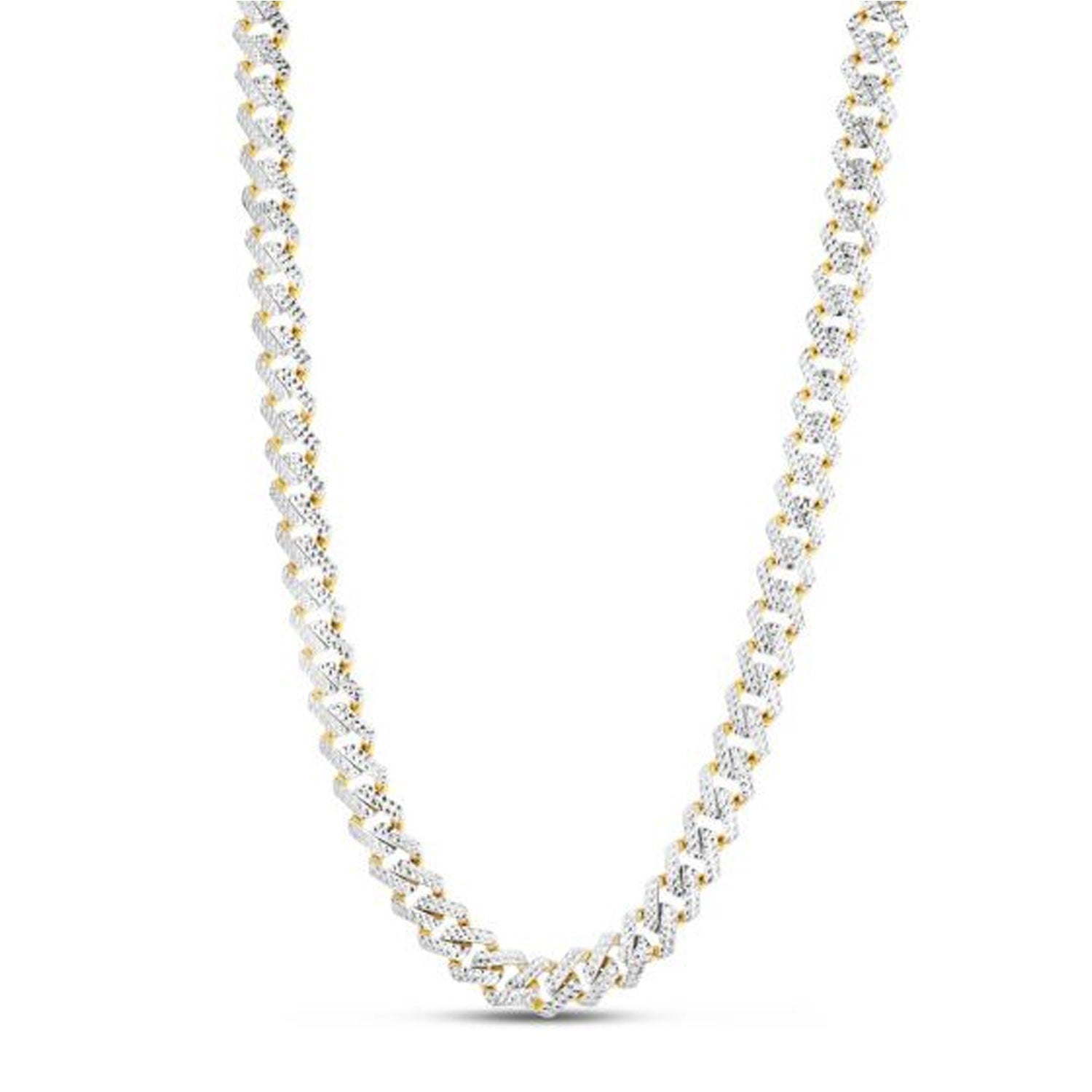 JewelStop 14k Yellow Gold 11.5mm Finish White Pave Monaco Edge Necklace ...