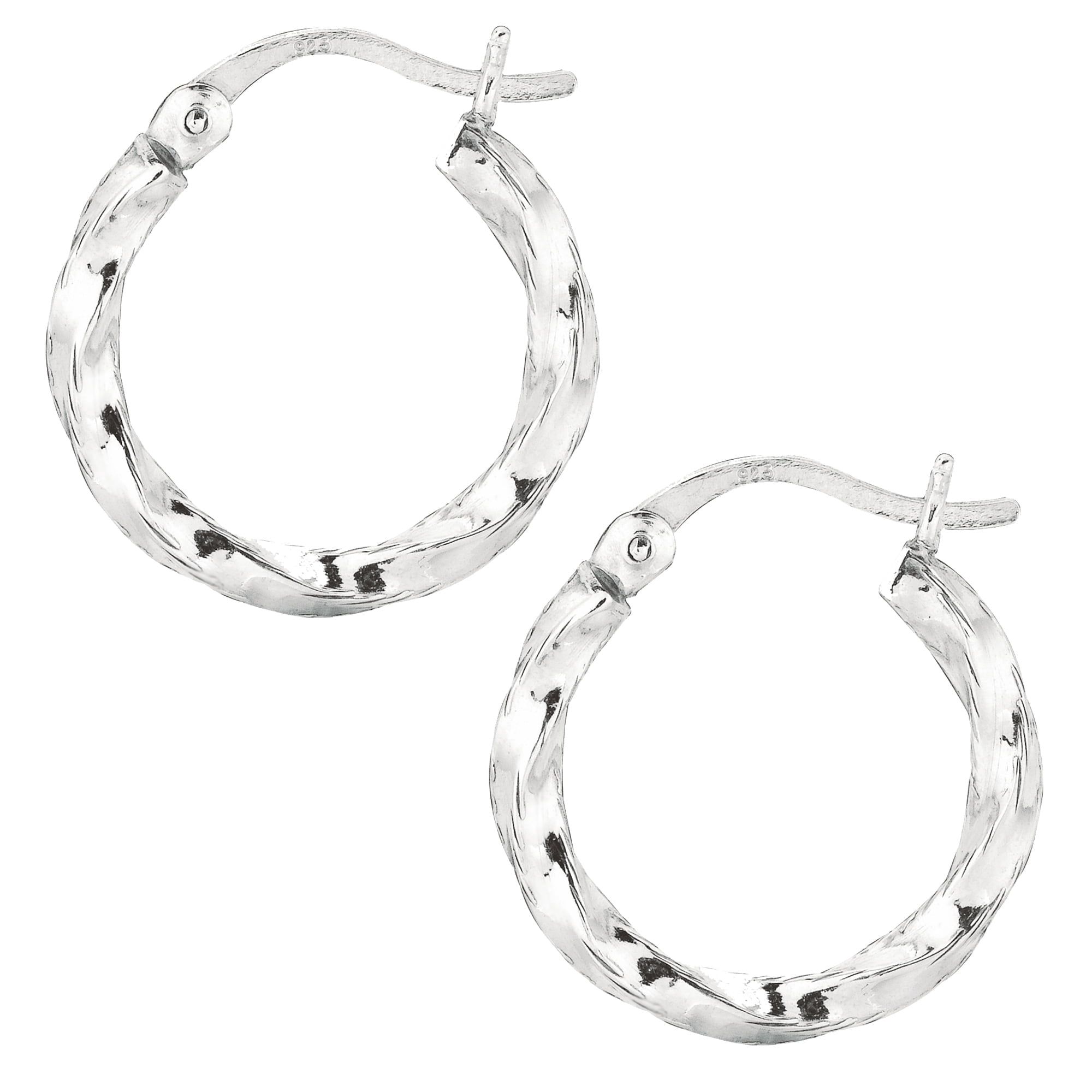 Sterling Silver Baby Twisted Hoops, 3mm Wide, 15mm Diameter, Rhodium ...