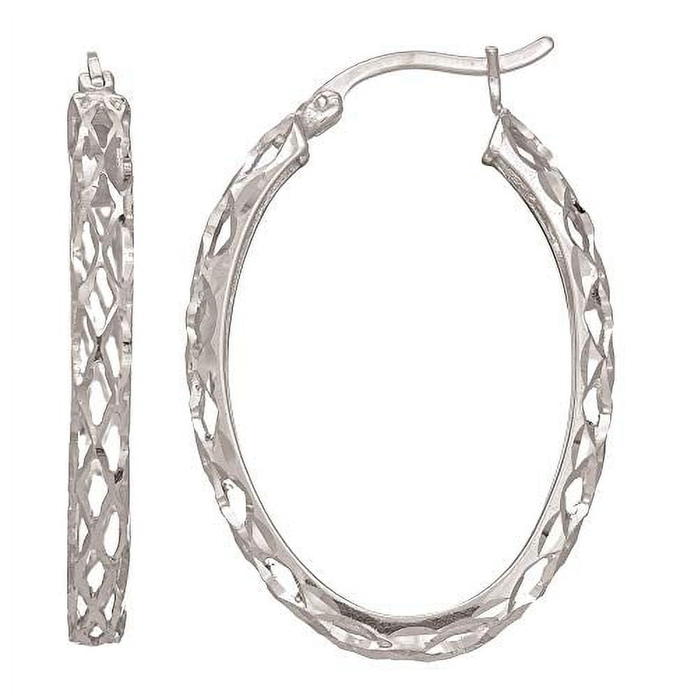 JewelStop Sterling Silver Silver Oval Filigree Hoop Earrings - 20x30mm ...