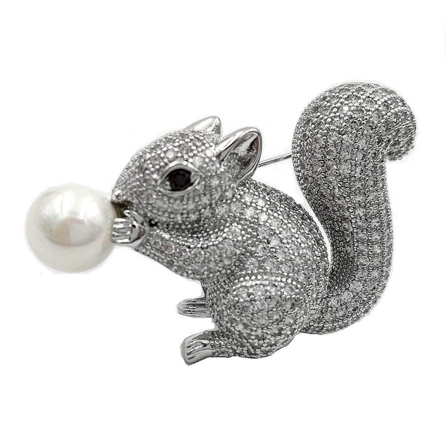 Jewelblings Cute Pearl Nut Brown Eyes CZ Squirrel Brooches Pins ...