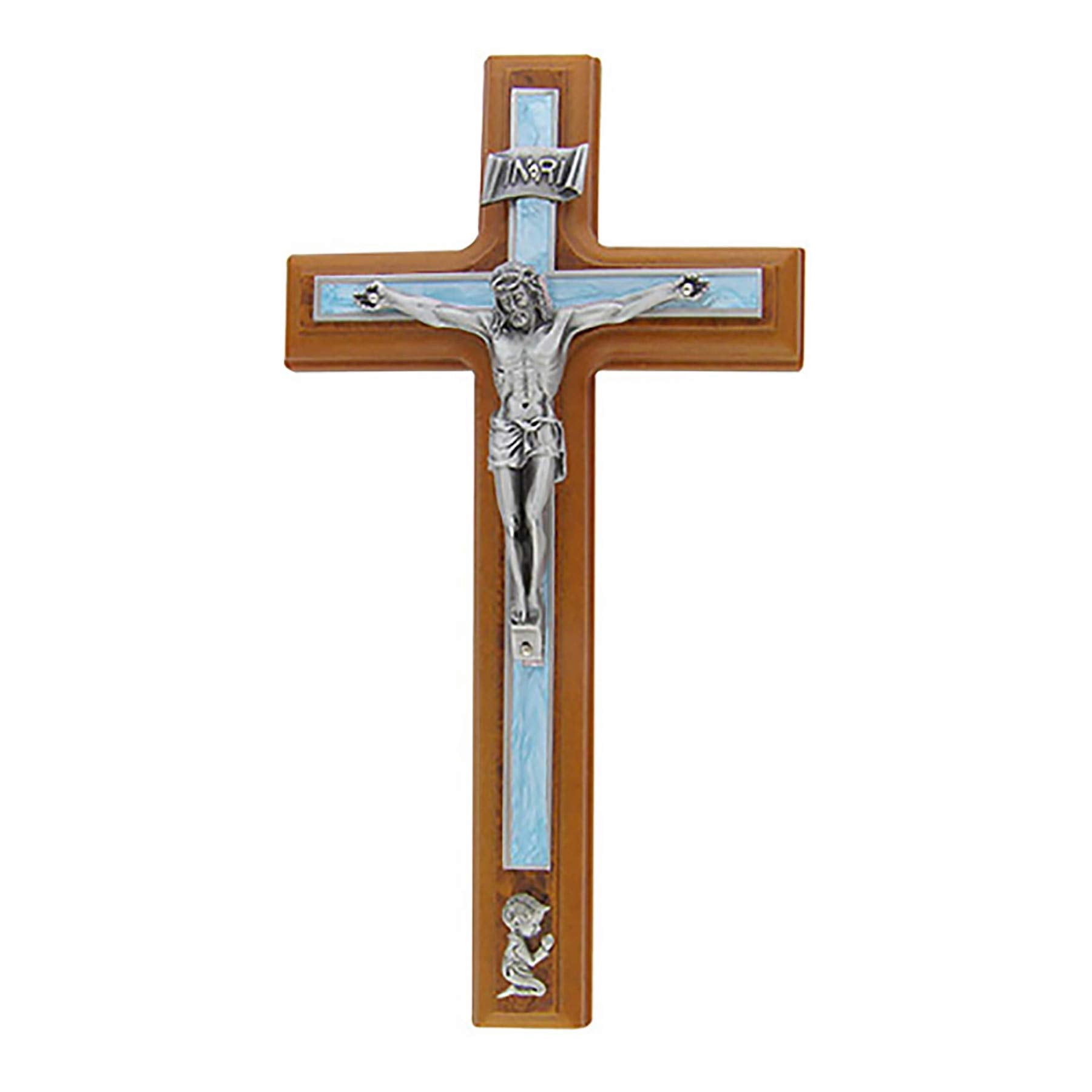 Cherry Wood Wall Cross Crucifix with Blue Epoxy Inlay, Baptism Gifts ...