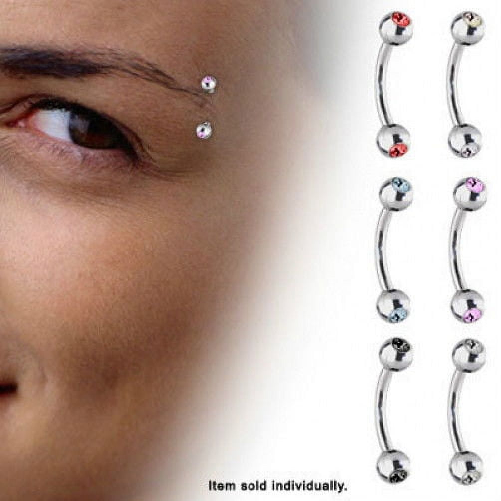 Jeweled High Polish Titanium Curved Eyebrow Ring (16 Gauge) - Walmart.com