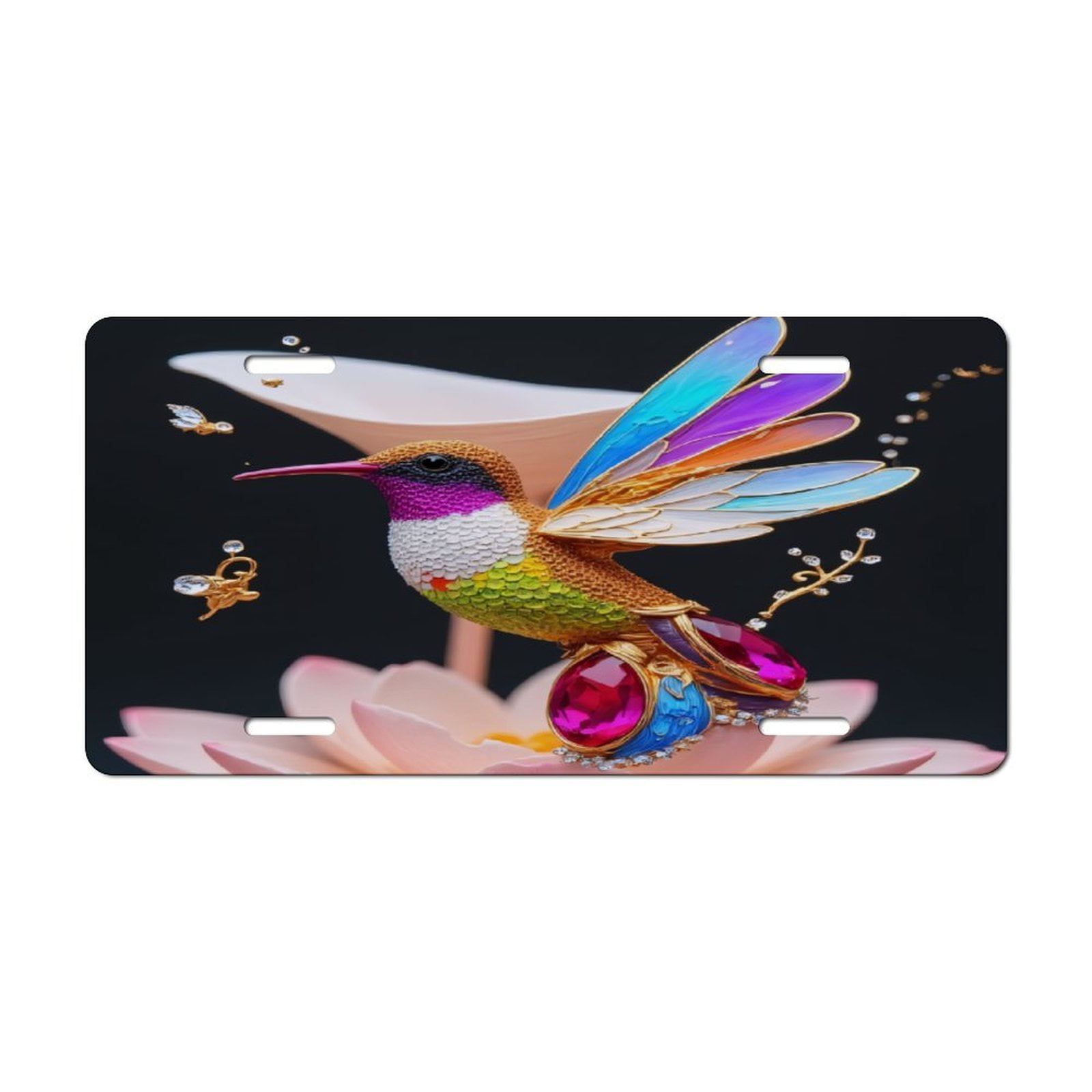 Jeweled Hummingbird on Lotus Car Decorative Front License Plate,Vanity ...