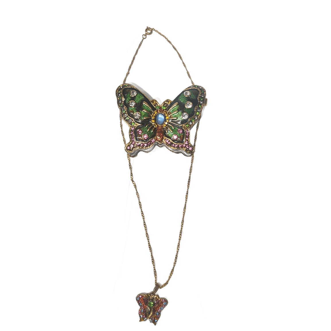 Jeweled Metal Enamel Butterfly Trinket Box & Matching Necklace ...