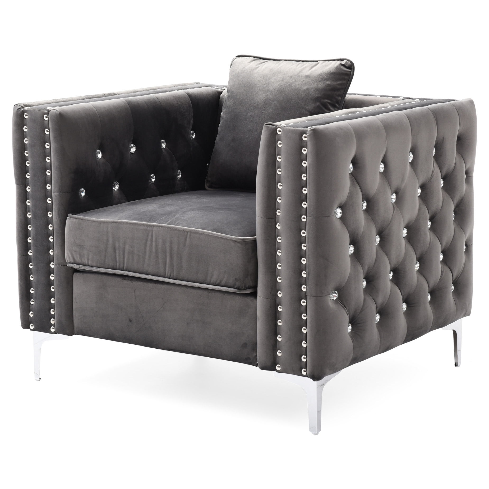 Jeweled Tufted Gray Micro Suede Chair - KD Design for Small Spaces ...