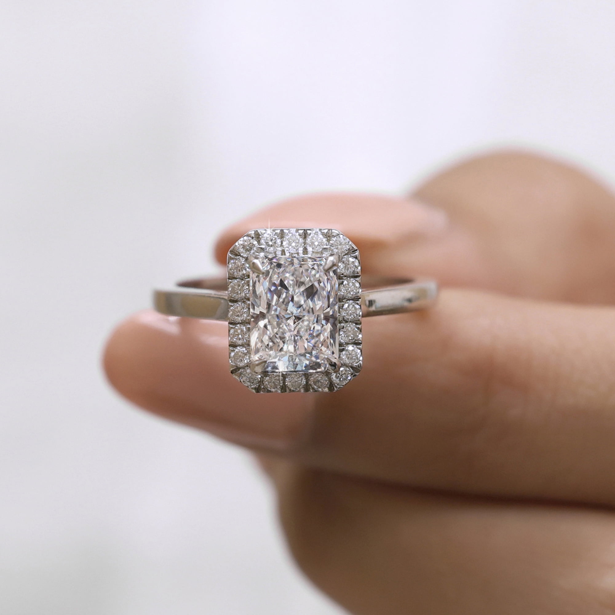 JEWELEGANT 2.45 CTW Radiant Moissanite Engagement Ring, Luxury Halo ...