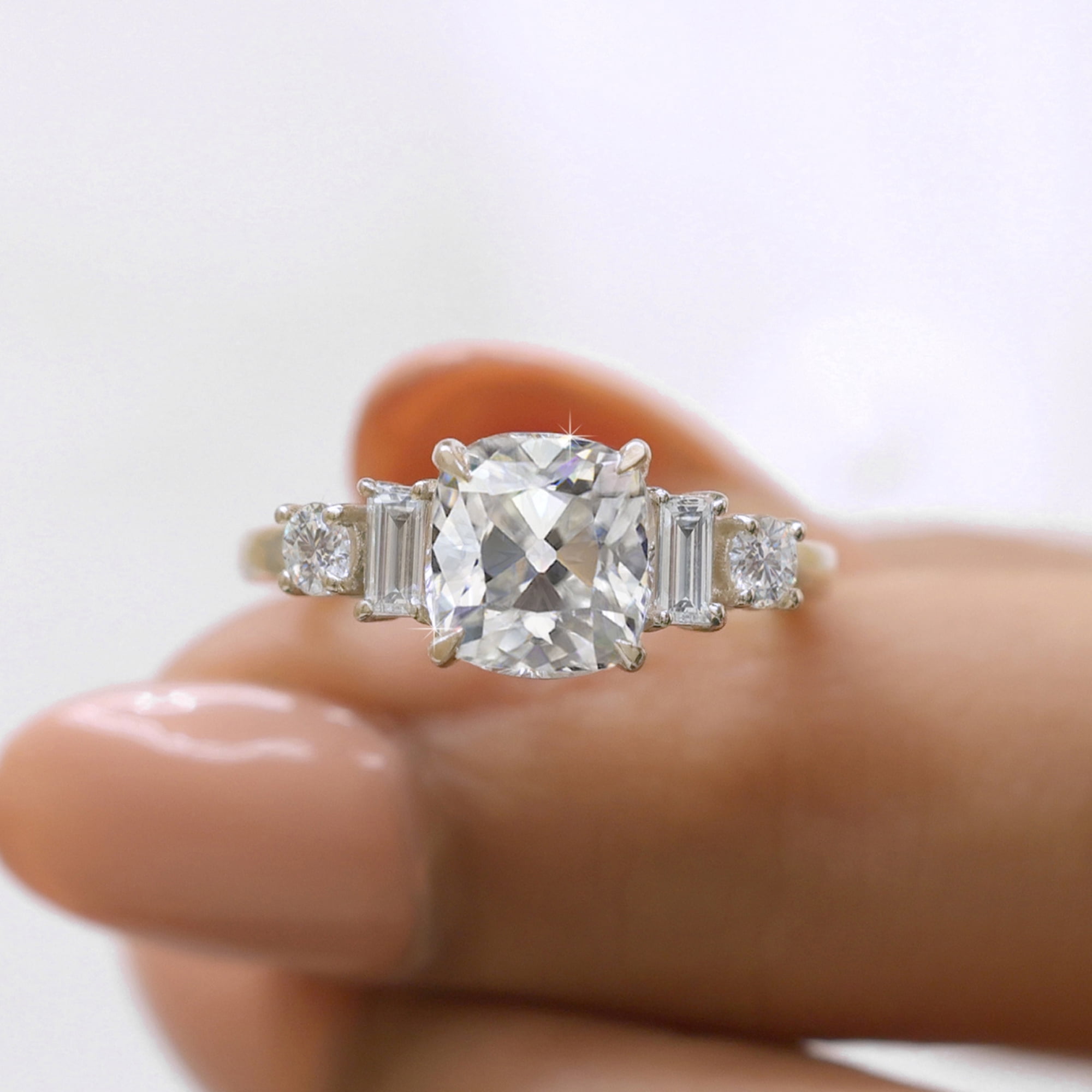 JEWELEGANT 2 Ct Cushion Moissanite Diamond Five Stone Engagement Ring ...