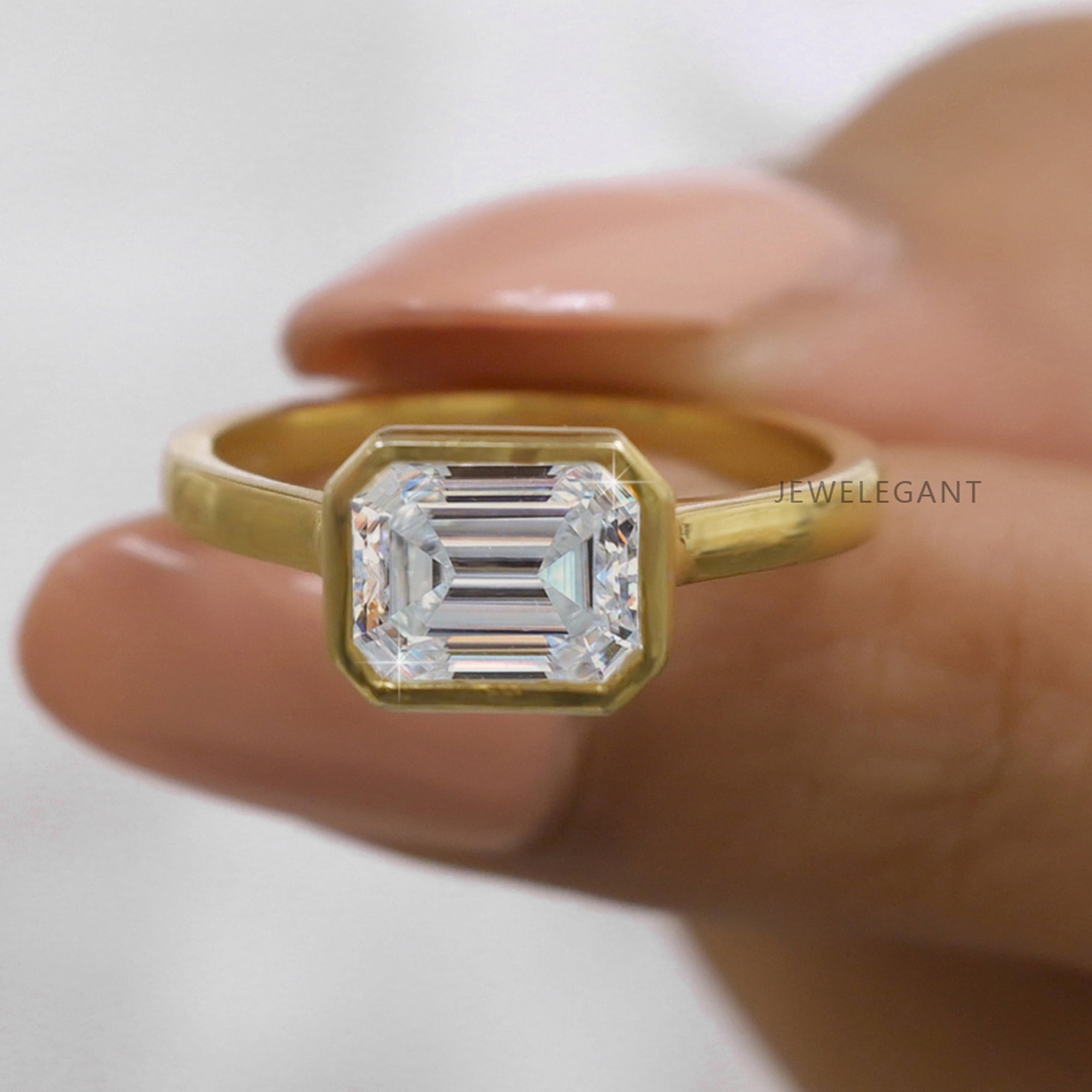 Jewelegant 2 Carat Emerald Moissanite Diamond Solitaire Ring - Emerald Diamond Bezel Set ...