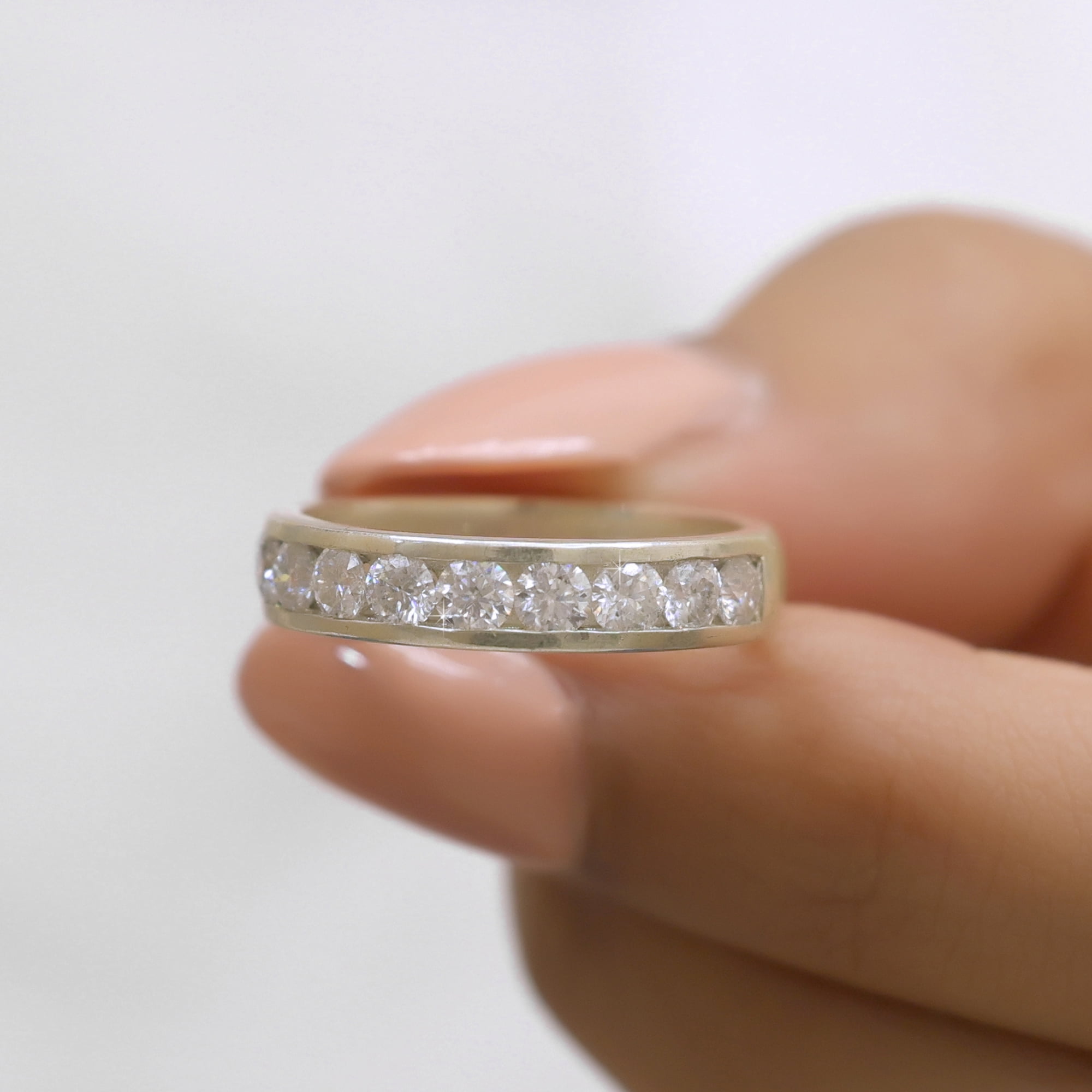 Jewelegant Channel Set Round Diamond Wedding Band - Half ...