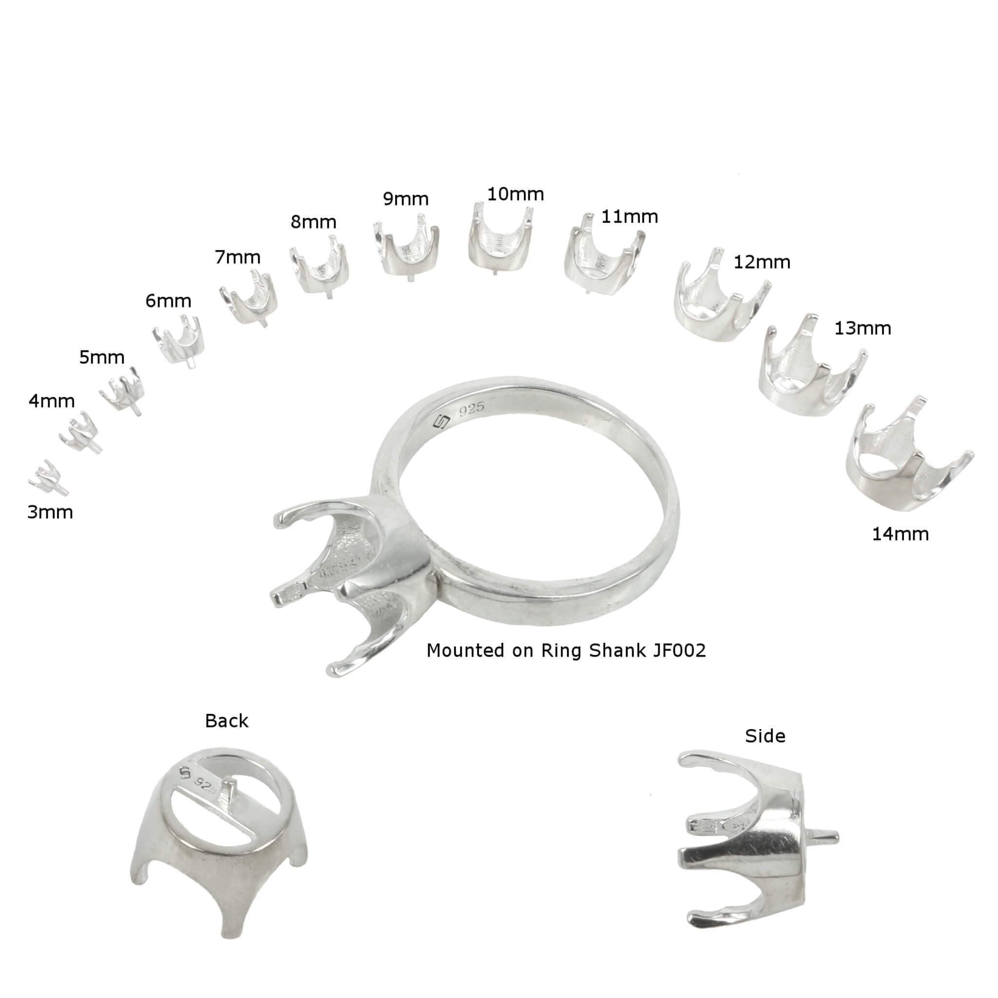 Jeweler Ring Peg Setting Crown Style with Four-Prong Round Mounting in ...