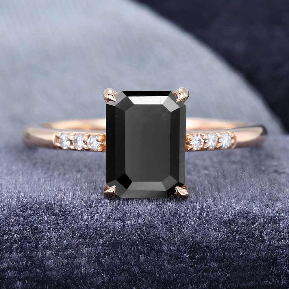 Jewelerix 1.50 CT Rose Gold Emerald Cut Ring Royal Moissanite Diamond ...