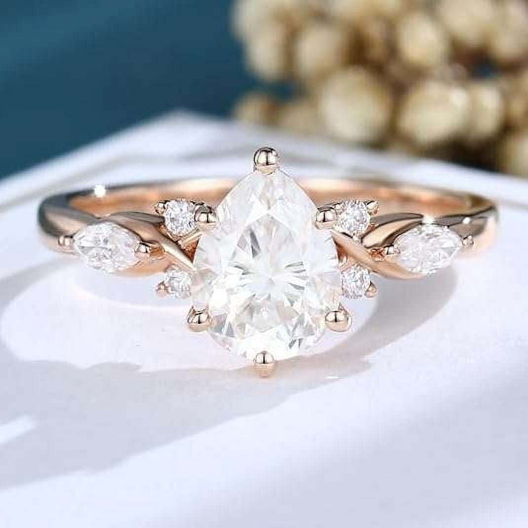 Jewelerix 14K Rose Gold Ring Moissanite Diamond Engagement Ring Pear Cut 1.30 CT 6 Prong Ring ...
