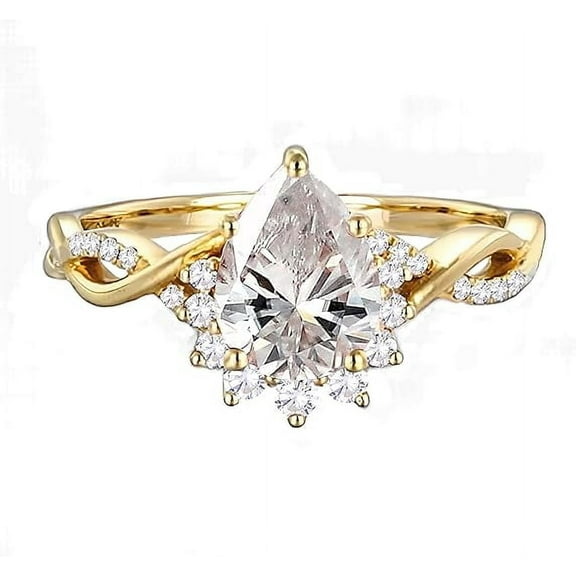 Art Deco Style Engagement Ring, 14K White Gold Plated, Proposal Wedding ...