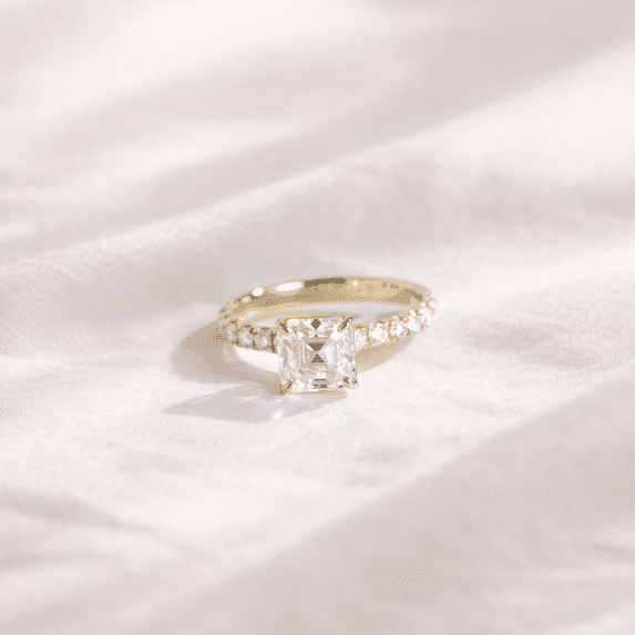 Jewelerix Asscher Cut Solitaire Engagement Ring with Pavé Band, 14K ...