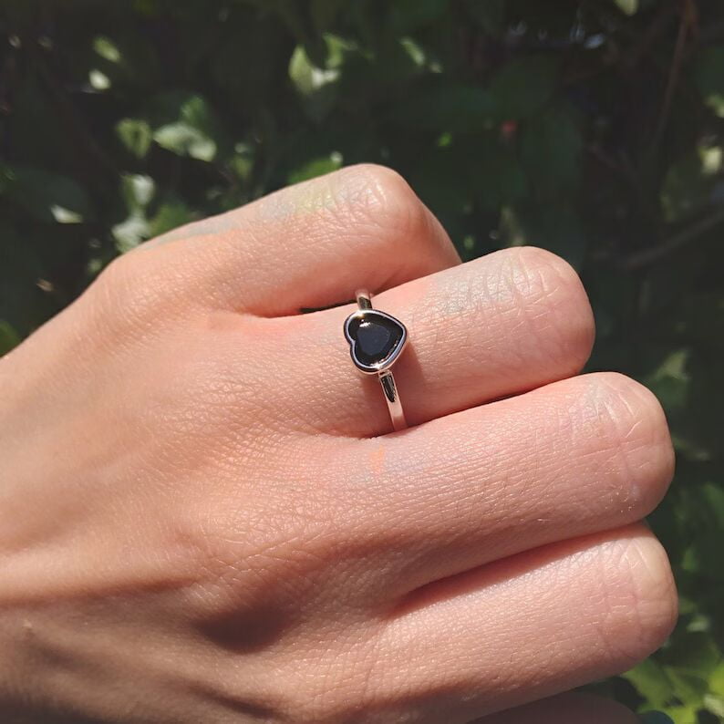 Jewelerix Black Heart Ring Promise Petite Dainty Ring 925 Silver ...