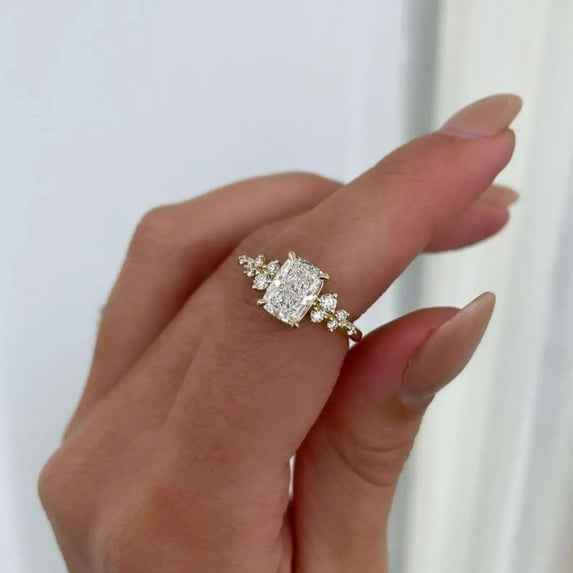 Jewelerix Cushion Cut Moissanite Diamond Engagement Ring for Women, 10K ...