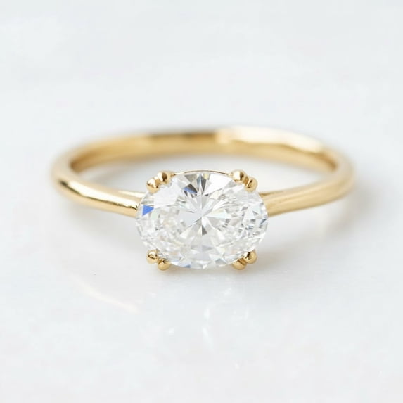 Jewelerix Double Prongs Oval Shape Wedding Ring Comfort Fit Moissanite ...