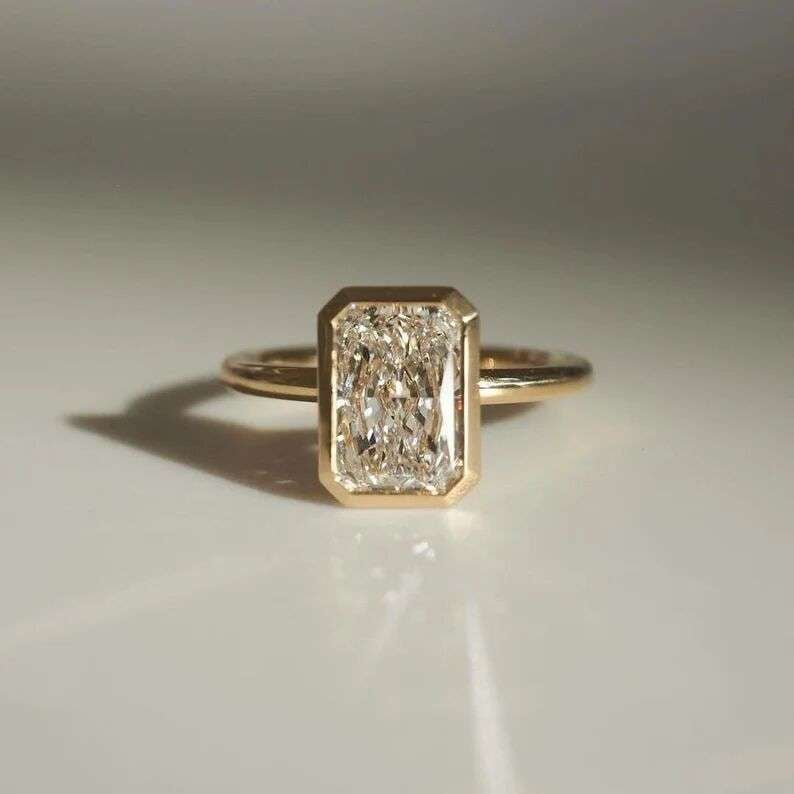 Jewelerix Emerald Cut Comfort Fit Ring 14K Gold Moissanite Diamond ...