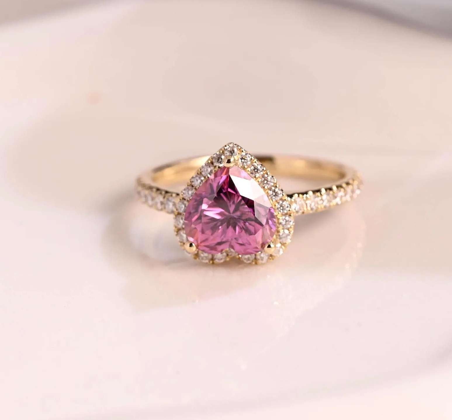 Jewelerix Halo Heart Cut Ring 2 CT Pave Moissanite Diamond Engagement ...