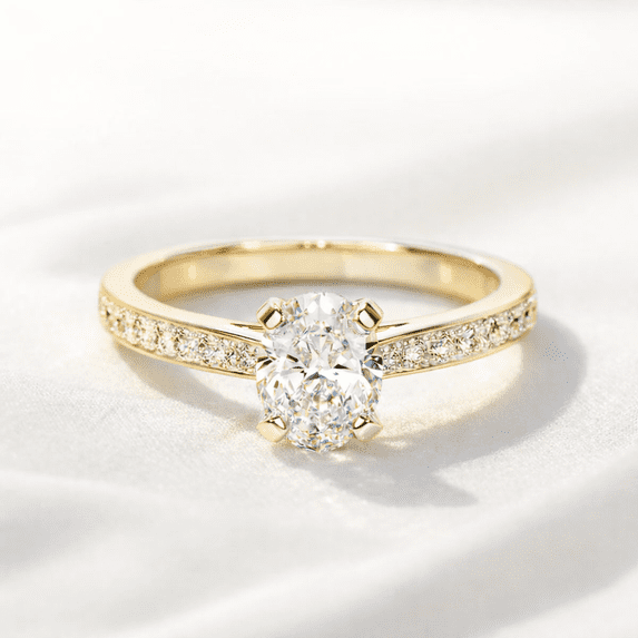 Jewelerix Oval Cut Solitaire Engagement Ring with Pavé Band, 14K Yellow ...