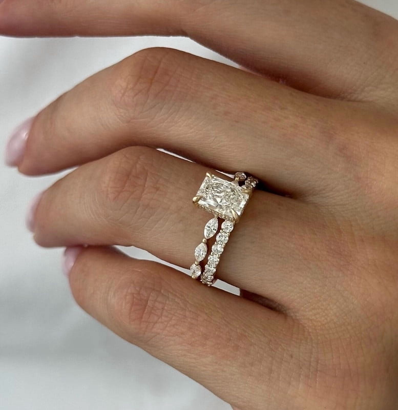 Jewelerix Radiant Cut Moissanite Bridal Ring Set, Minimalist Vermeil ...