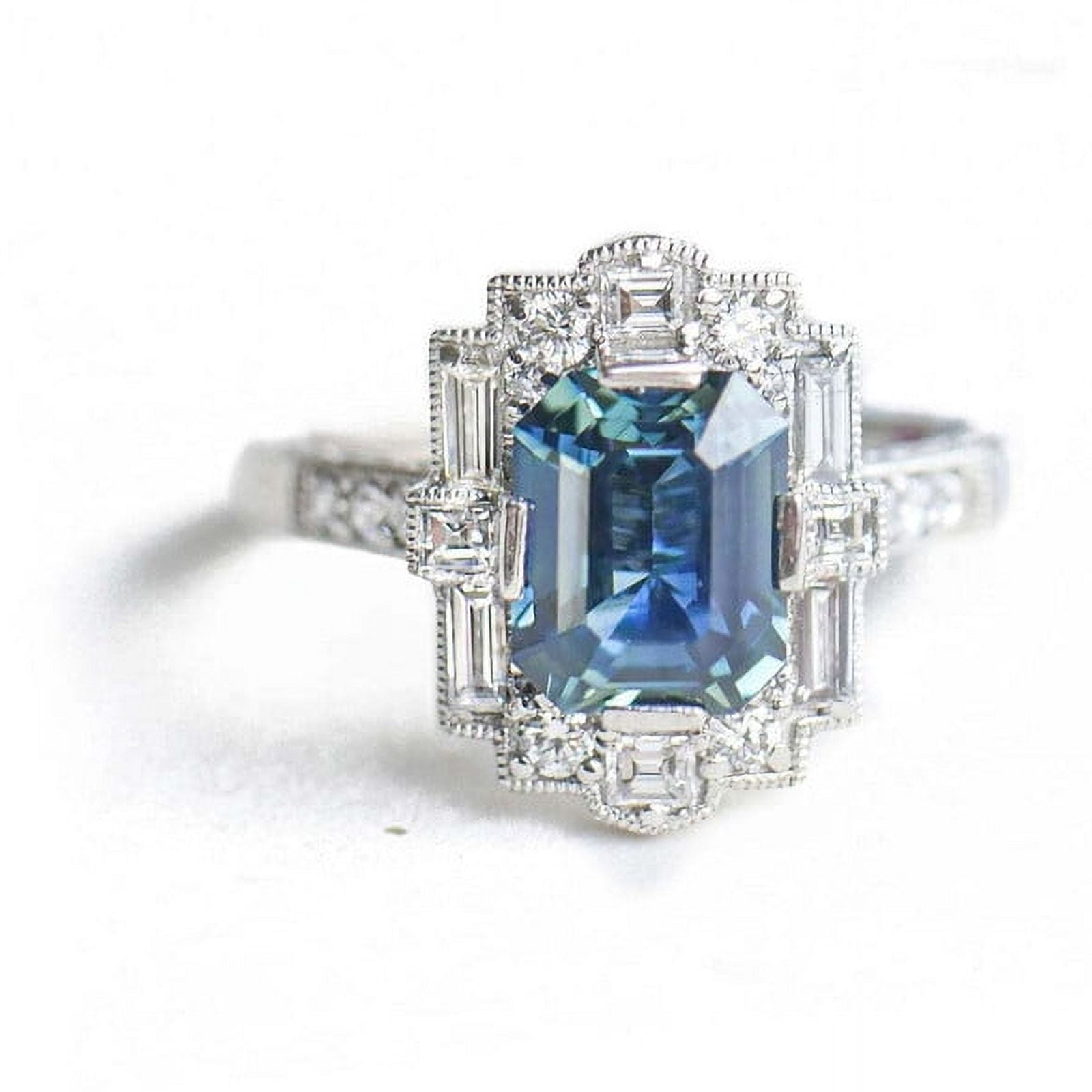Jewelerix Unique Emerald Cut Ring 14K Blue Moissanite Diamond ...