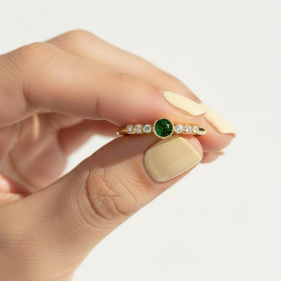 Jewelerix Women's Green Round Wedding Ring Bezel Moissanite Engagement ...