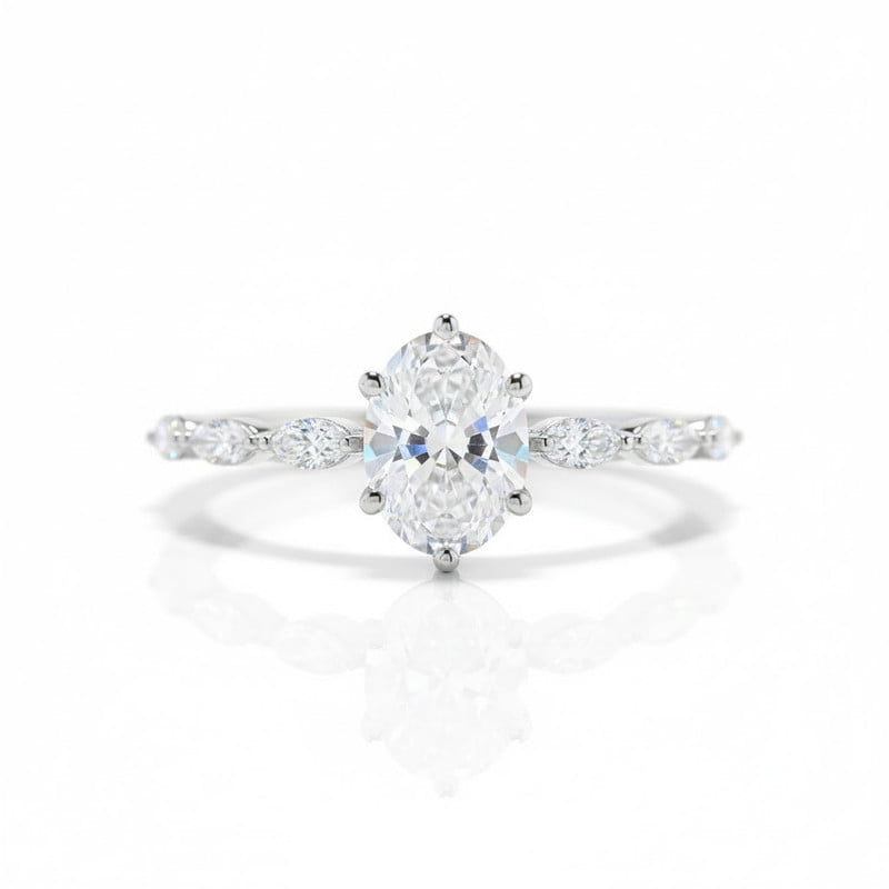 Jewelerix Women’s Oval Cut Anniversary Ring Marquise Moissanite Side ...