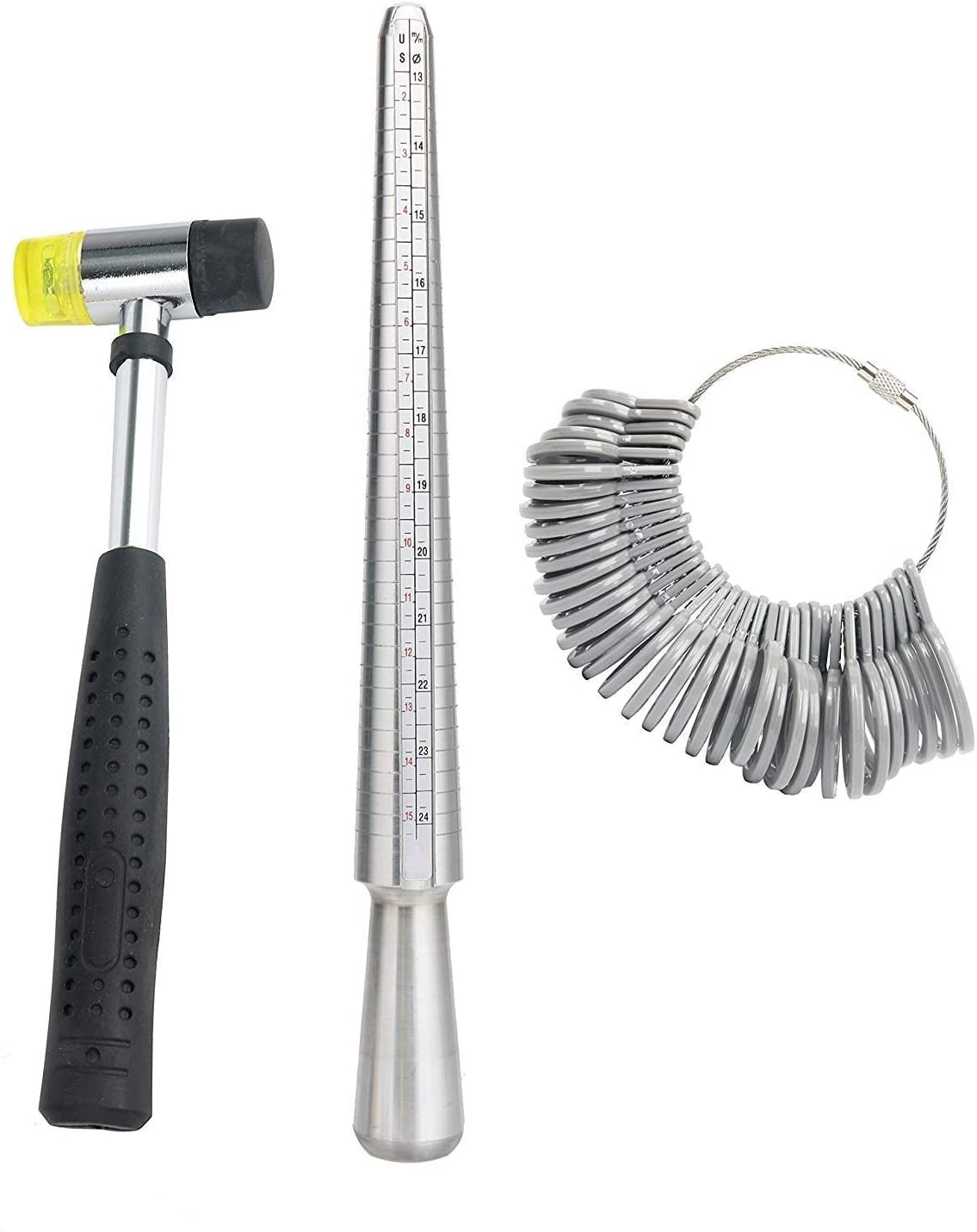 Jewelers Rubber Hammer Metal Ring Mandrel Sizer Finger Size Gauge Set ...