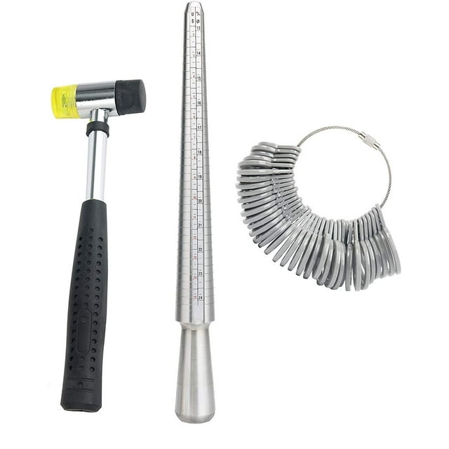 Jewelers Rubber Hammer Metal Ring Mandrel Sizer Finger Size Gauge Set ...