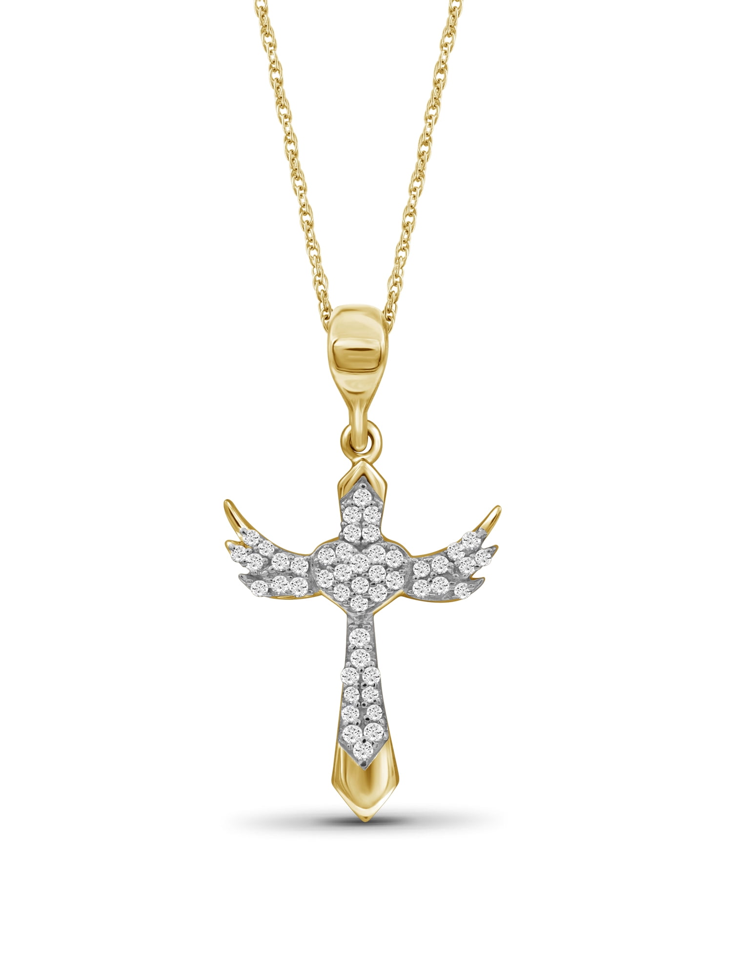 JewelersClub 14K Gold Plated Silver 0.15 CTW Diamond Angel Cross ...