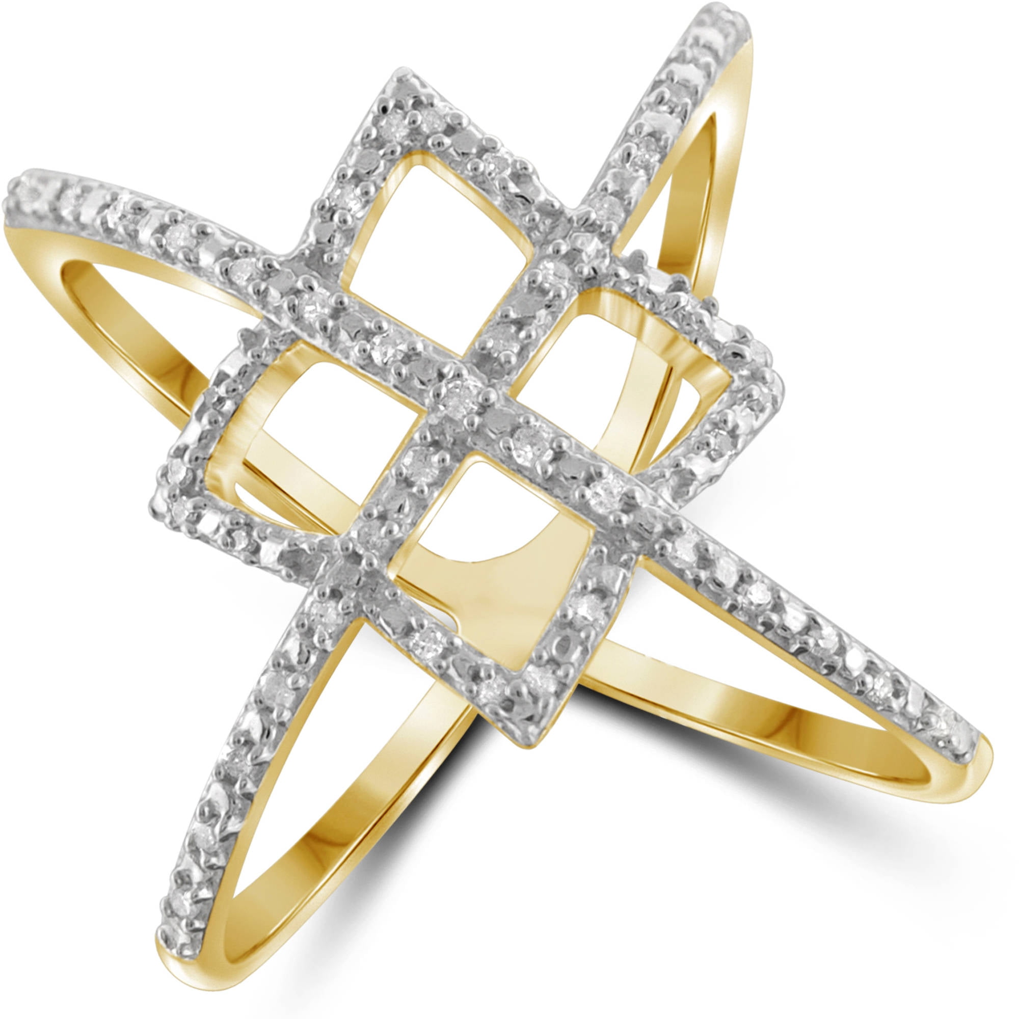 JewelersClub 14K Gold Plated Silver Criss Cross Ring – 0.15 Carat White ...