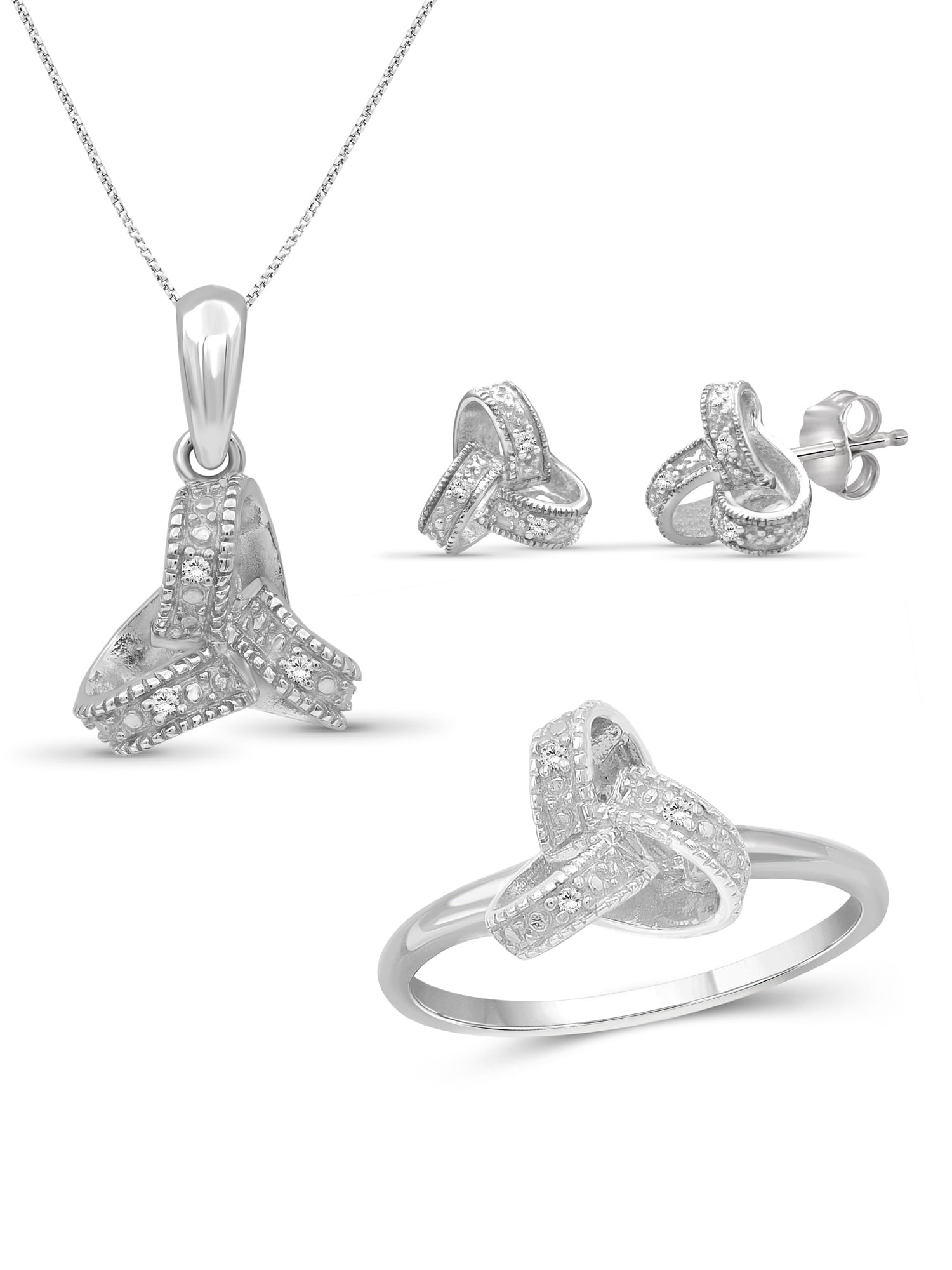 JewelersClub 3-Piece White Diamond Sterling Silver Earrings Set ...