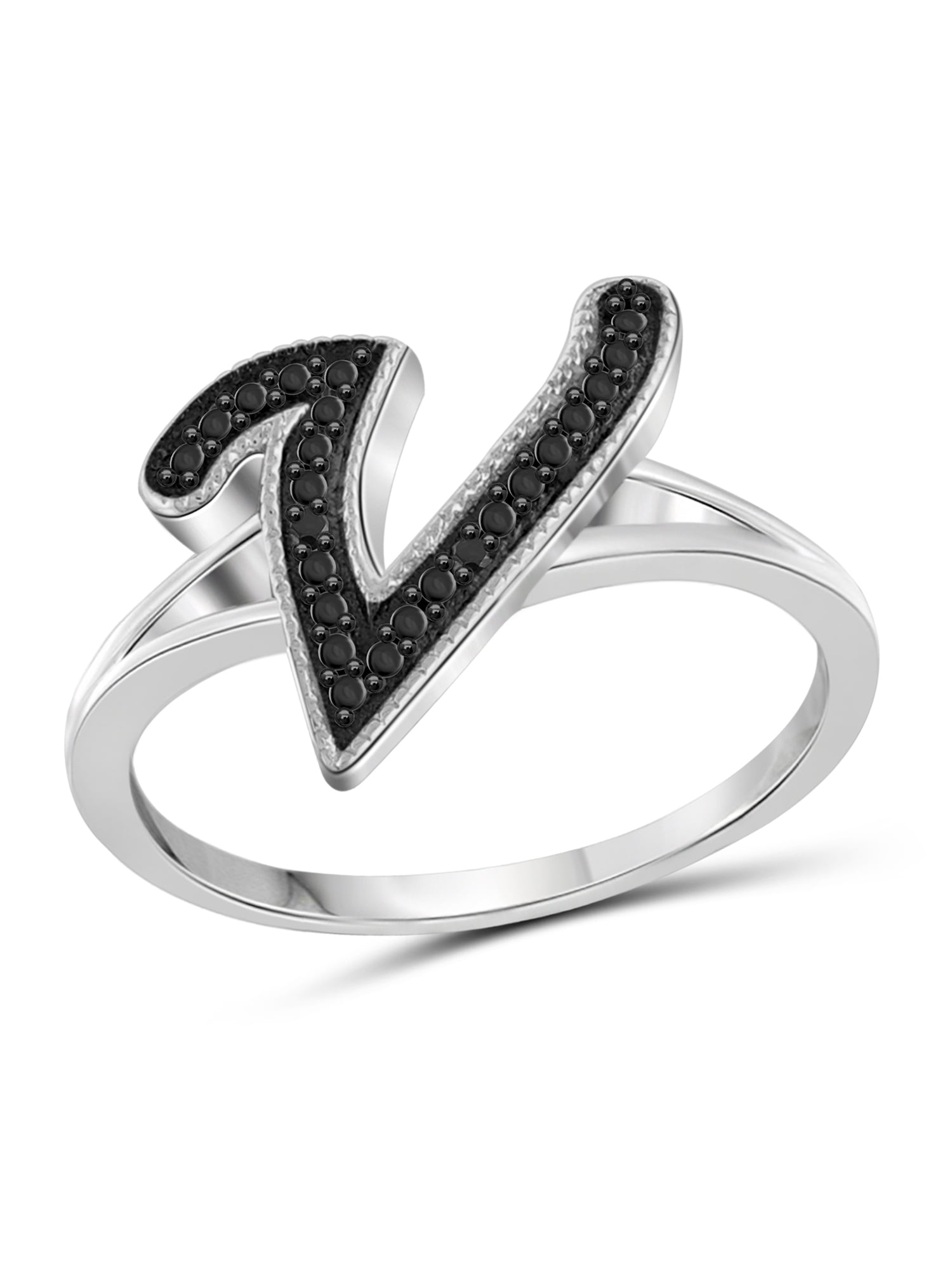 JewelersClub Accent Black Diamond Initial Letter Ring for Women ...