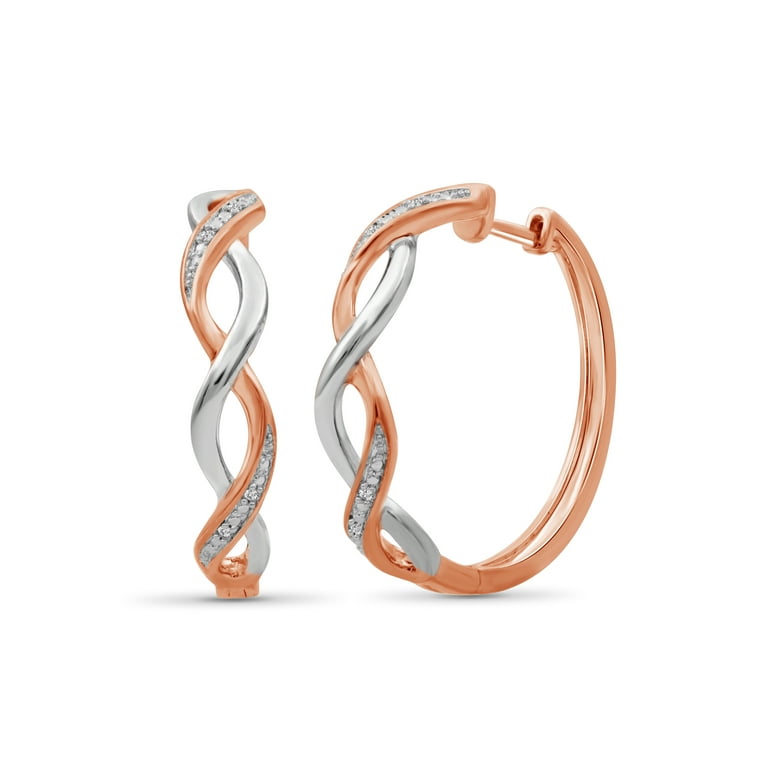 JewelersClub Accent White Diamond Two Tone Silver Infinity Huggie Hoop Earrings