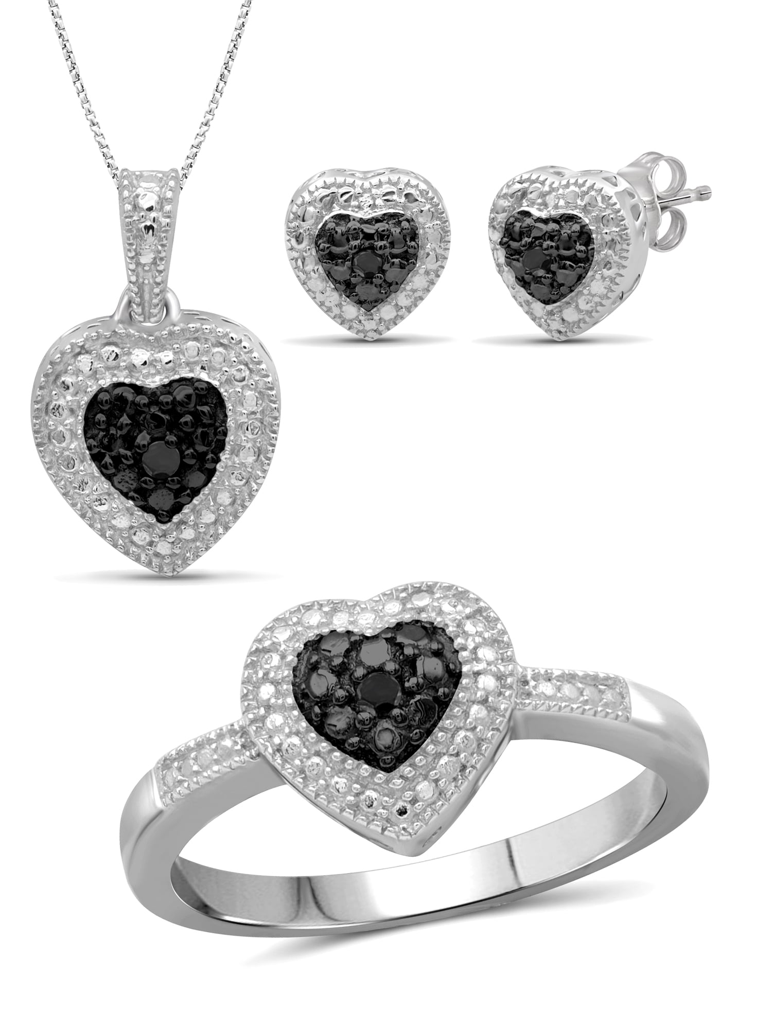 JewelersClub Black Diamond Accent Sterling Silver 3-Piece Heart Jewelry ...