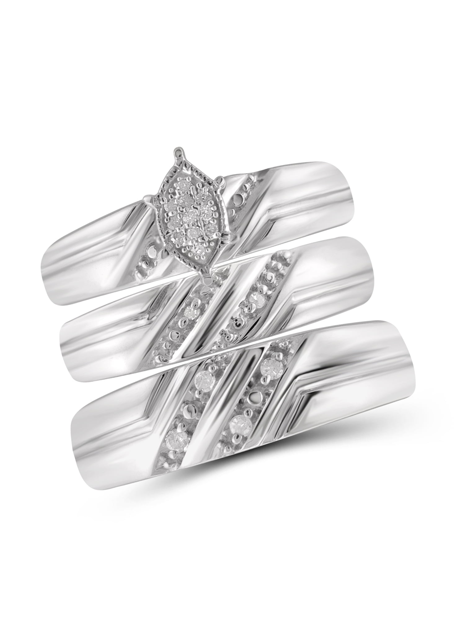 JewelersClub Trio Diamond Rings for Women – 1/10 Carat White Diamond ...
