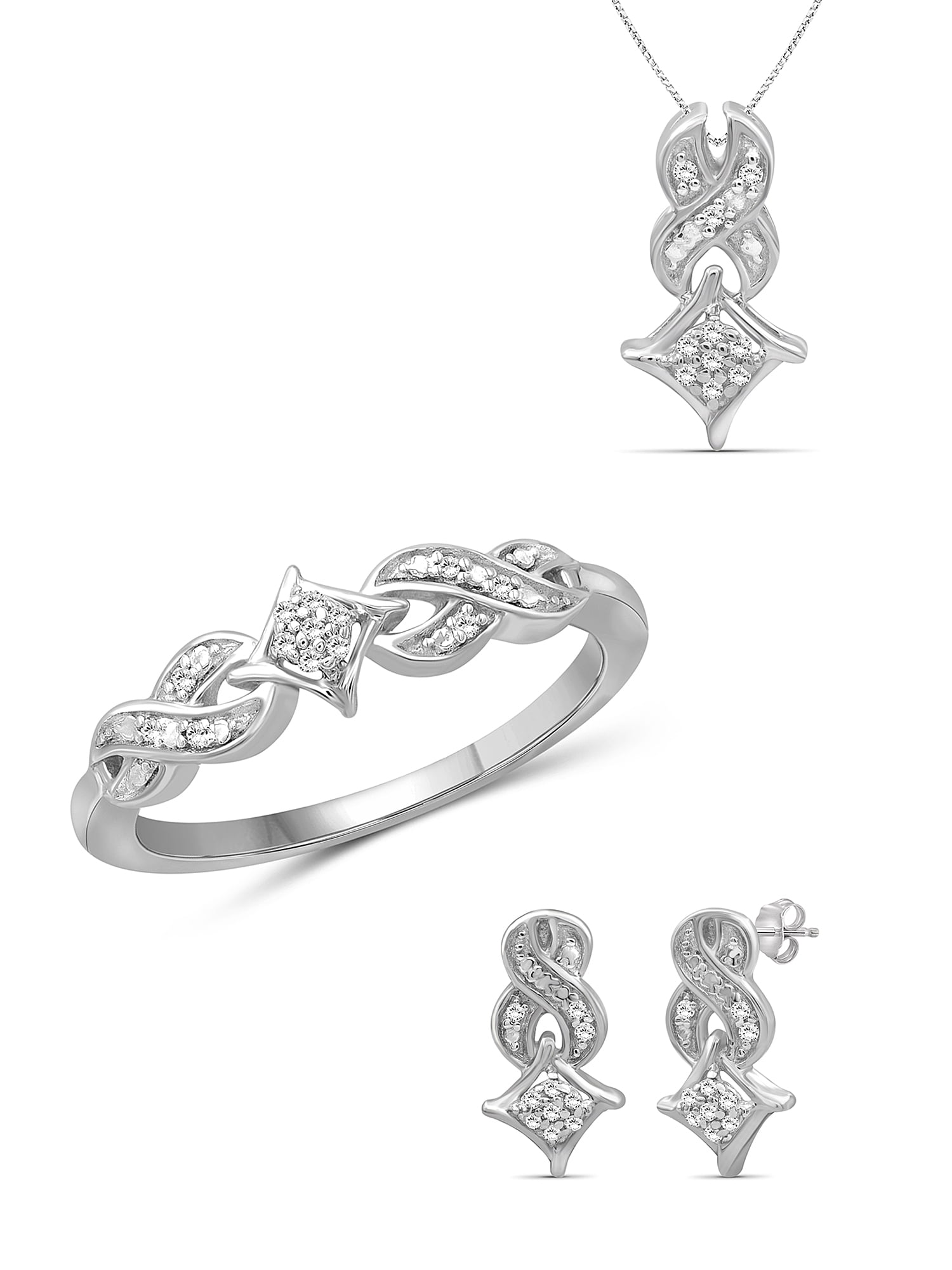 JewelersClub White Diamond Accent Sterling Silver 3-Piece Infinity ...
