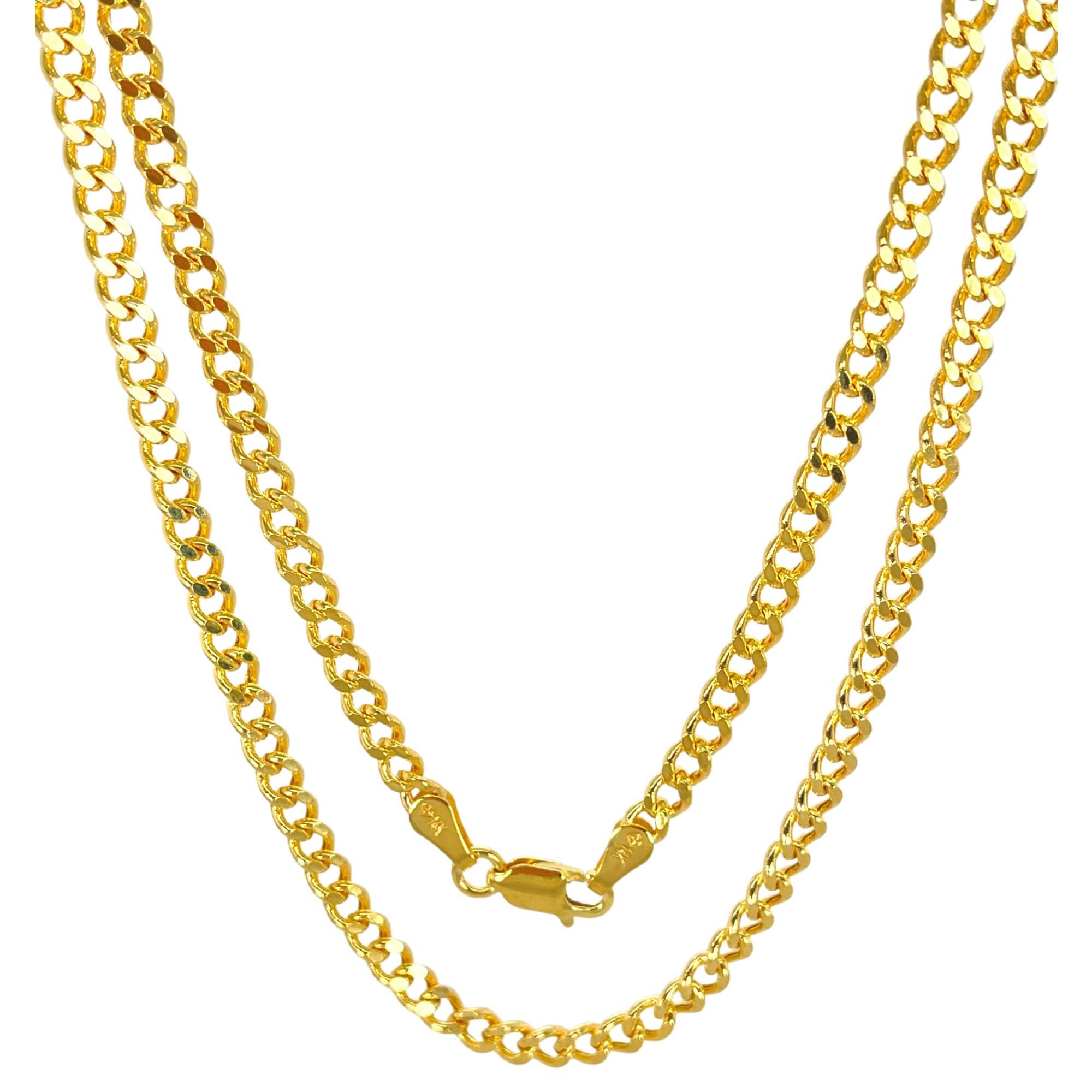 Jewelheart 14K Yellow Real Gold Cuban Concave Curb Link Chain 1.9-4 ...