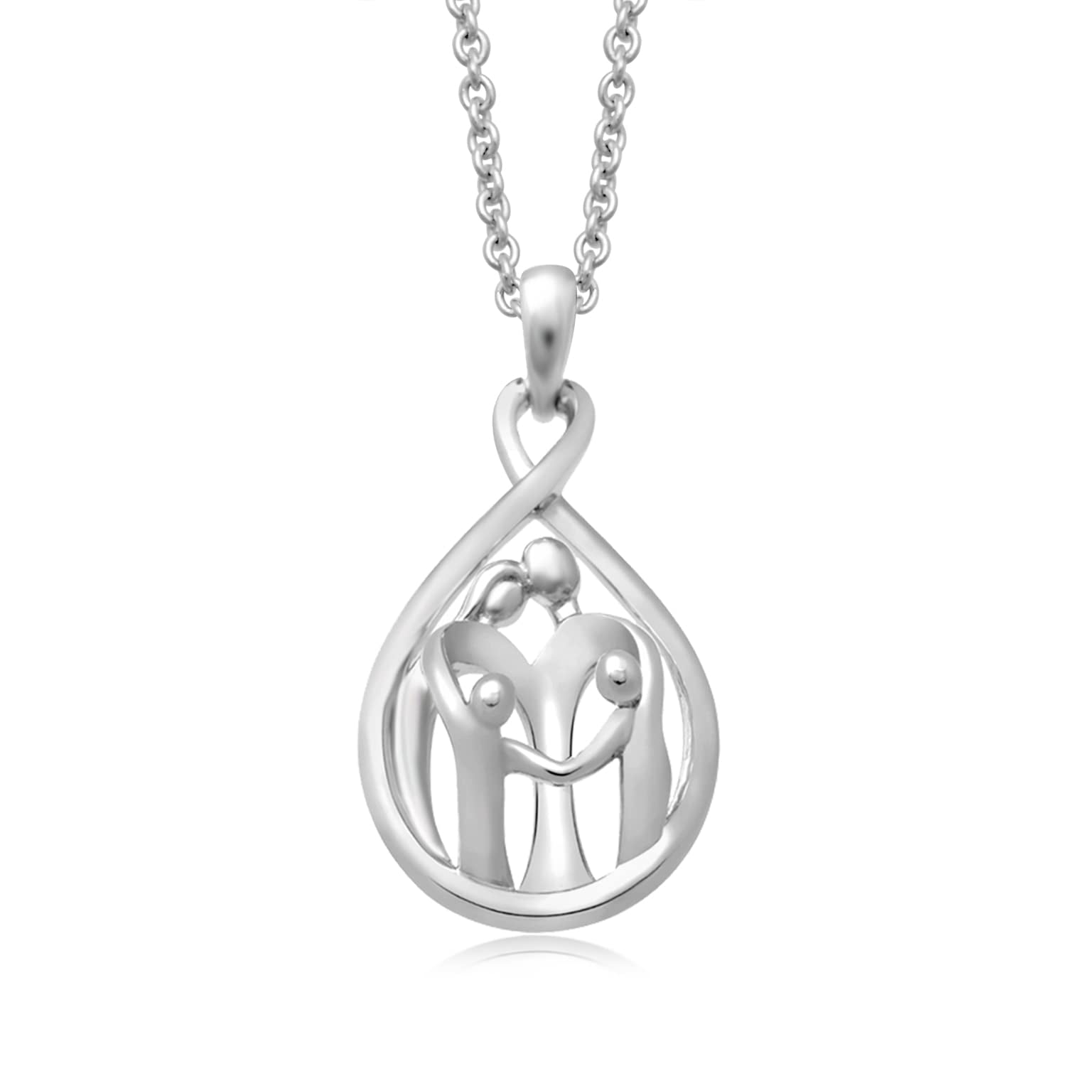 Jewelili Parent and Two Children Family Necklace Pendant in Sterling ...