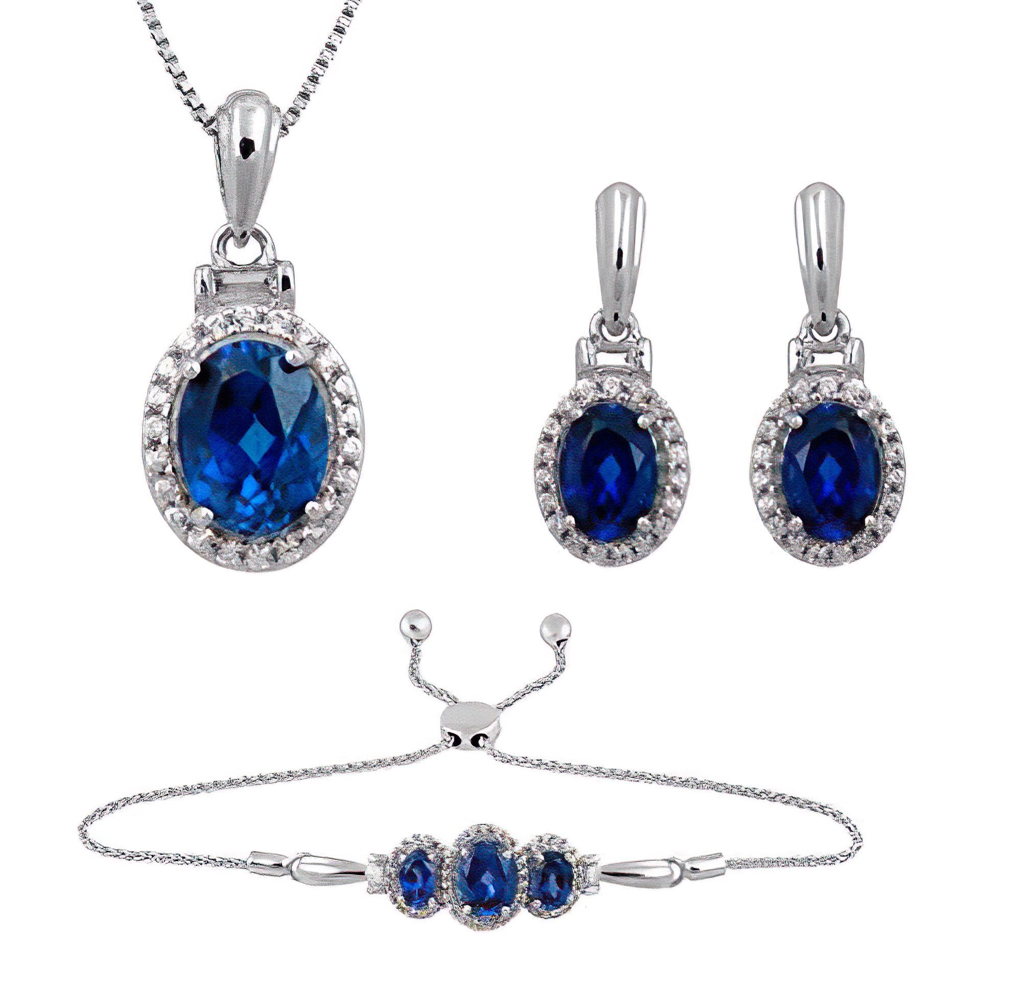 Jewelili Sterling Silver 8x6 MM 7x5 MM and 6x5 MM Oval Created Ceylon ...
